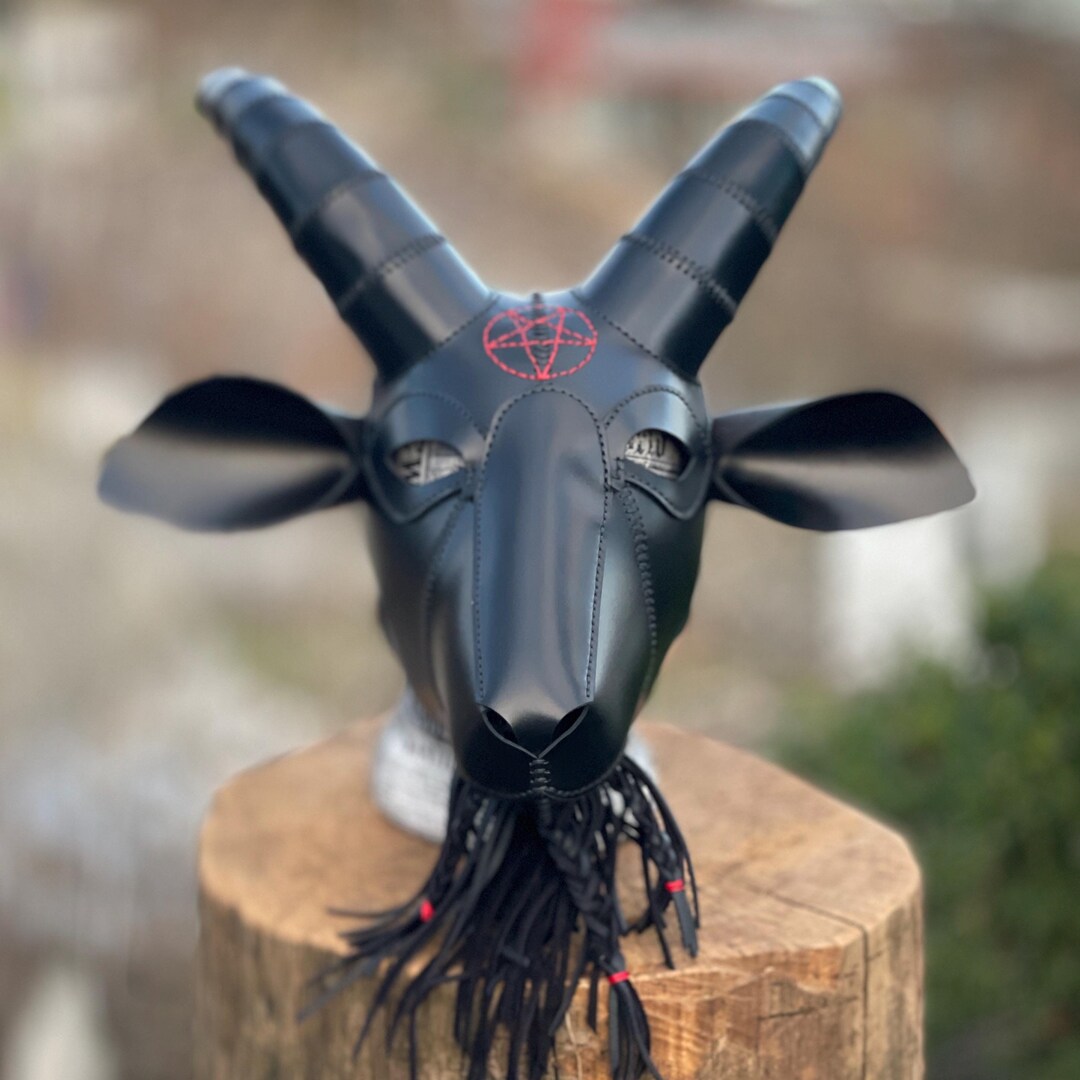 Baphomet Leather Mask, Leather Goat Mask, Gothic Mask, Pagan Ritual ...