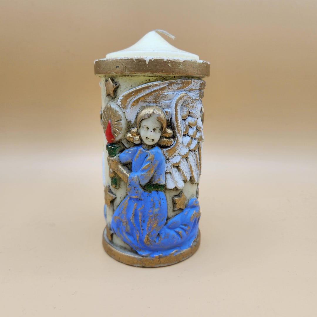 Vintage Carolina Angel Relief Pillar Candle Handcrafted in Japan - Etsy