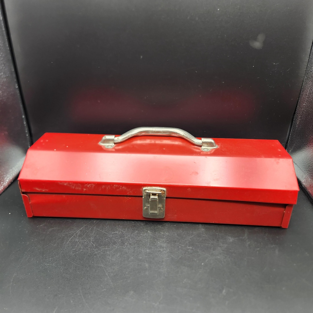 Red Shaped Lid Vintage Tool Box - Etsy