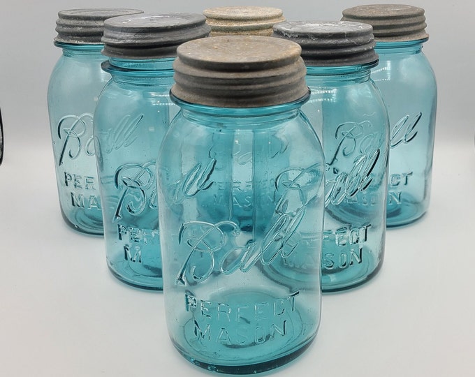 Antique Half Gallon Blue Ball Mason Jars (1910-1923) With Zinc or ...