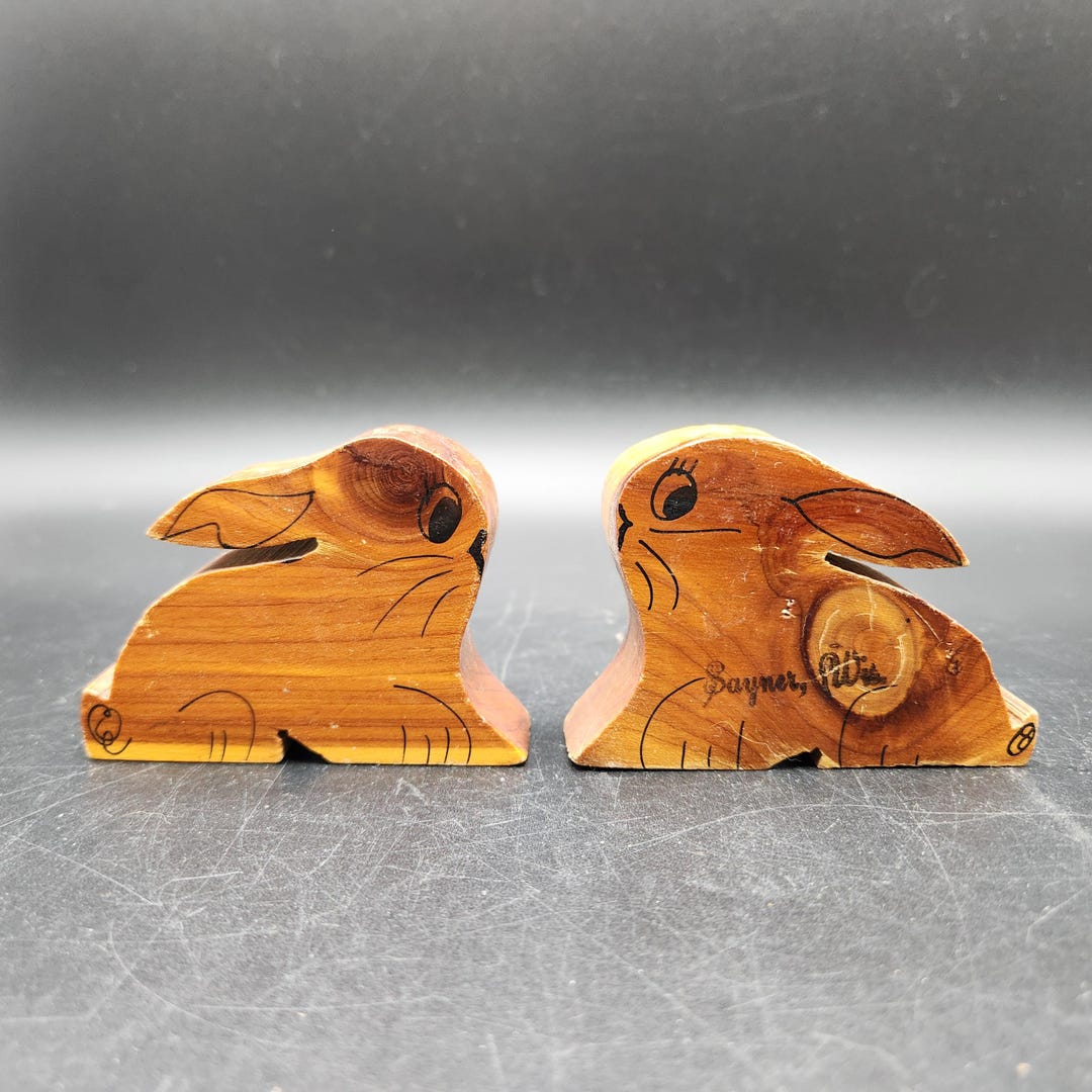 Sayner Wisconsin Wood Collector Bunny Rabbit Salt and Pepper Shakers - Etsy
