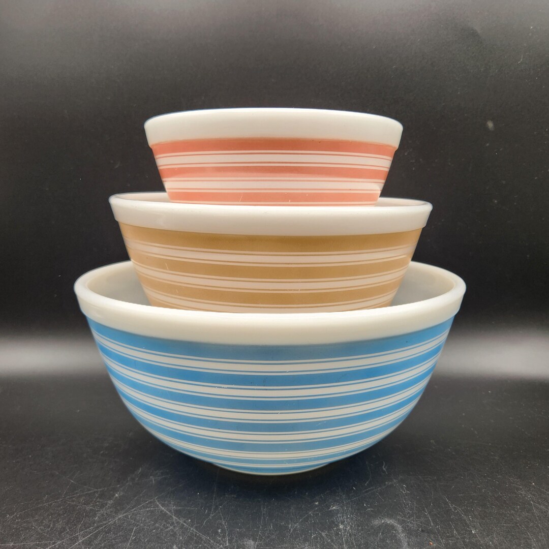 Pyrex Rainbow Stripe Three Bowl Set - Etsy
