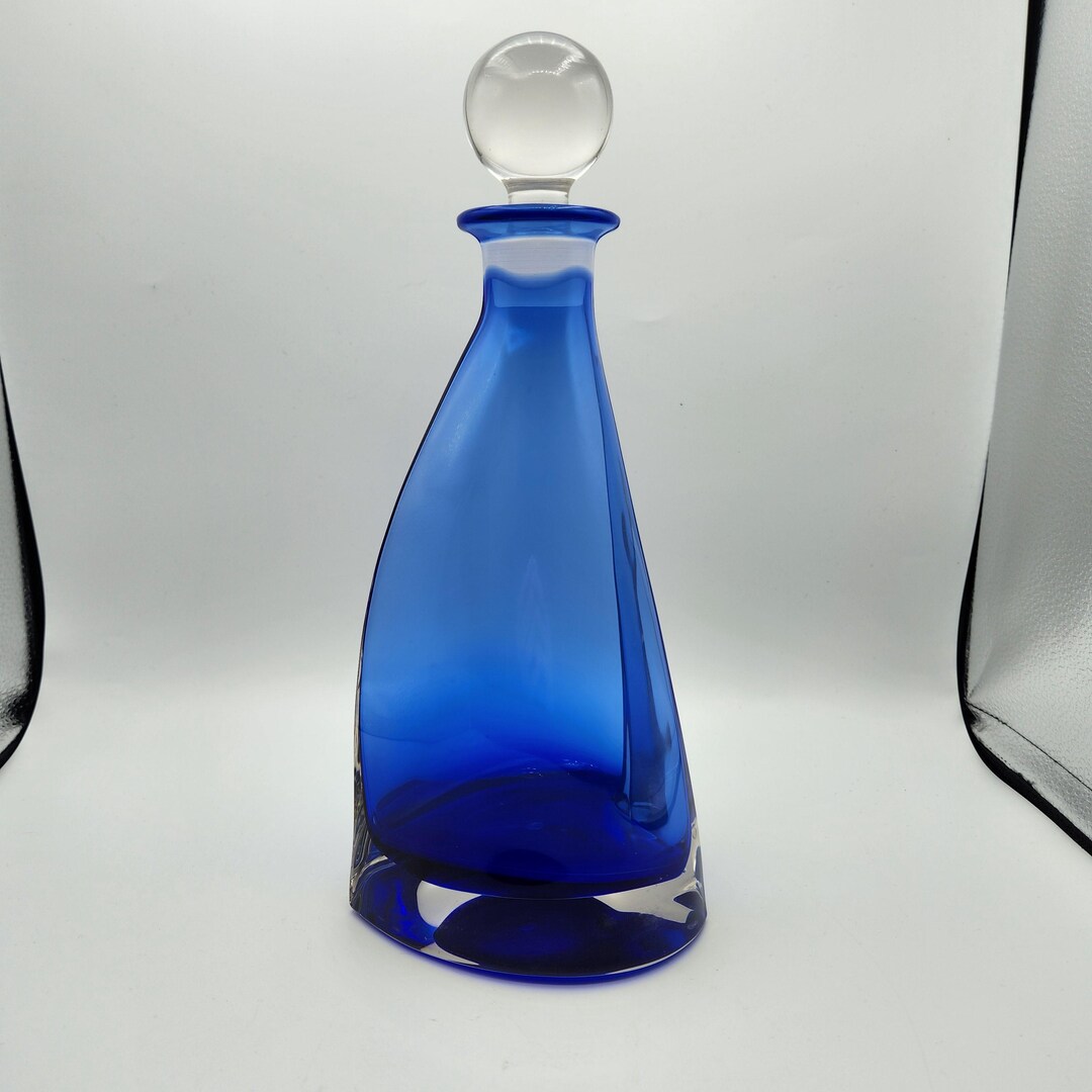 Blue Italian Crystal Glass Decanter With Ball Stopper Large Mint - Etsy
