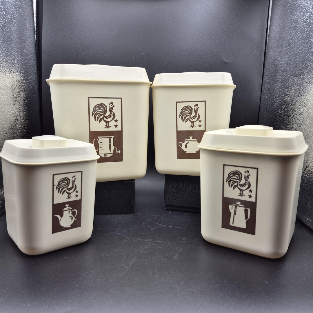Set of 4 Vintage Lustro-ware Kitchen Rooster Storage Canisters - Etsy