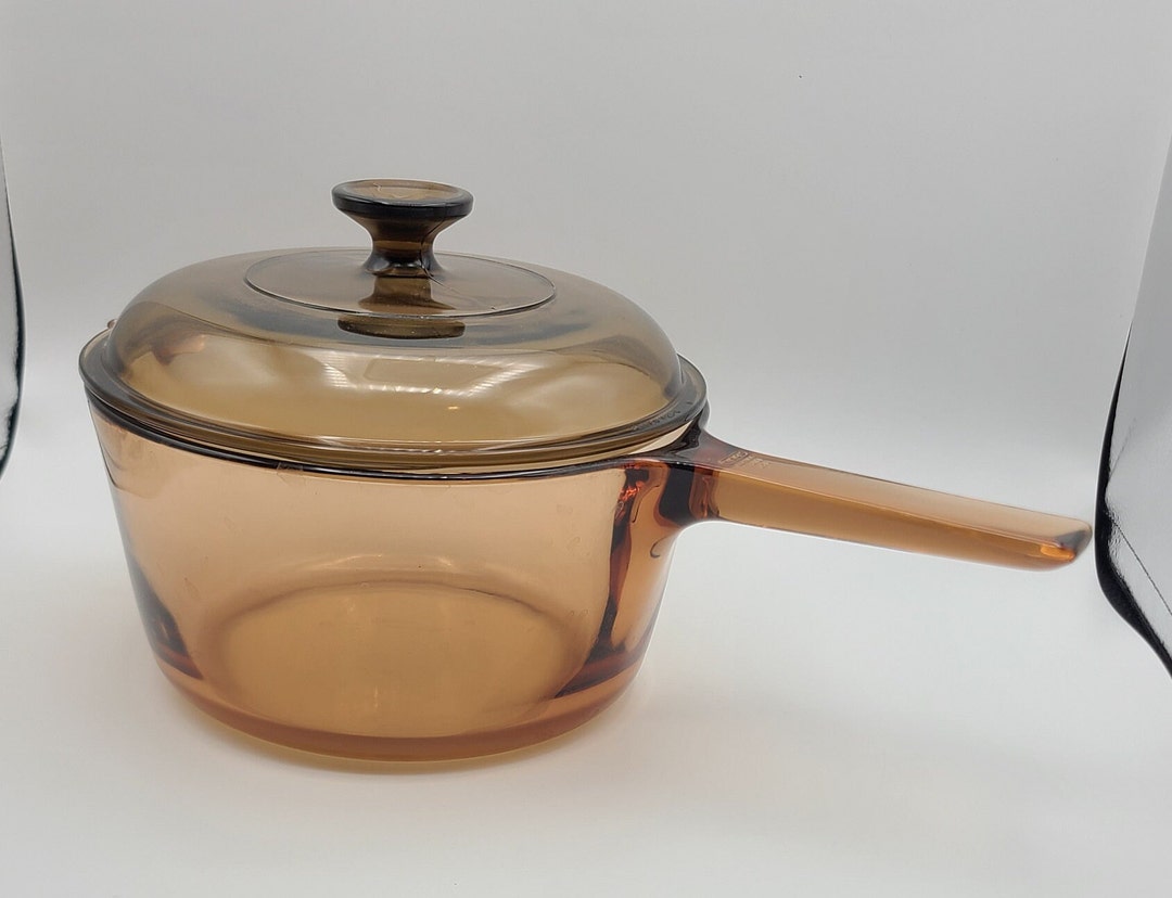 Corning Ware Visions Sauce Pan With Lid 2.5 Liter Brown Amber Made in ...