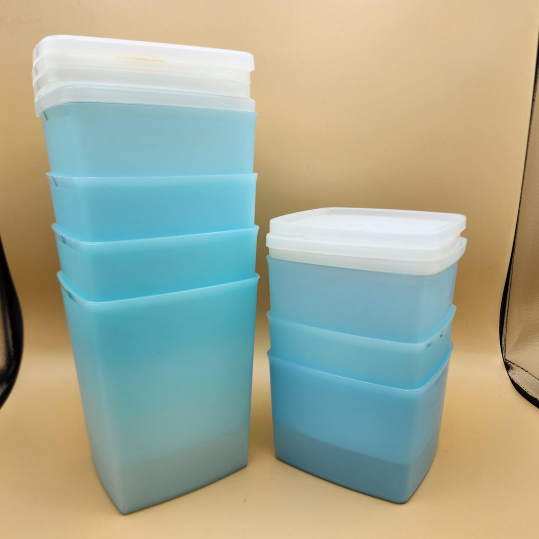Choice Frosted Blue Tupperware Freezer Boxes With Lid Square Round ...