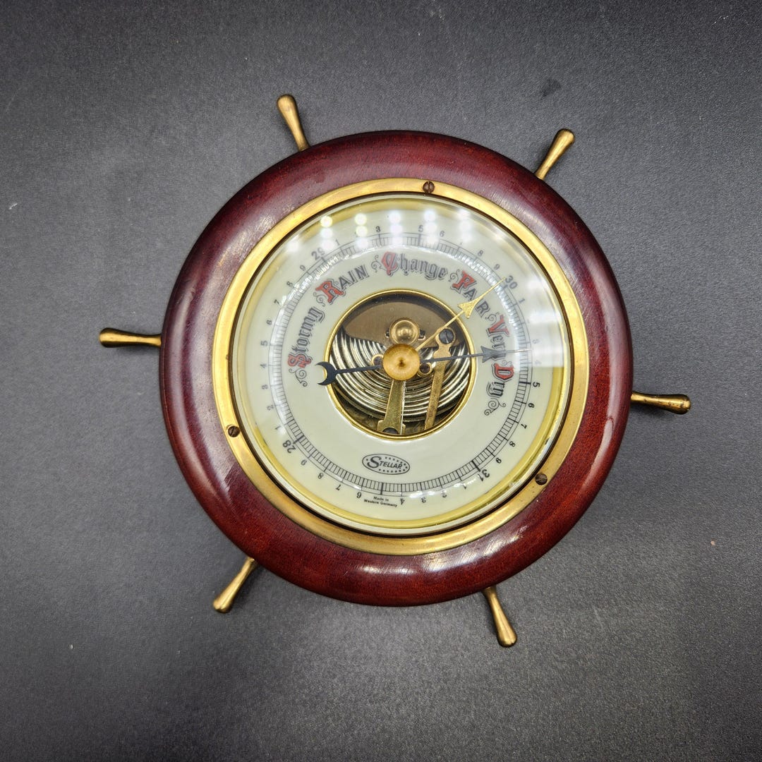 Vintage Stellar West German Barometer Brass and Wood - Etsy