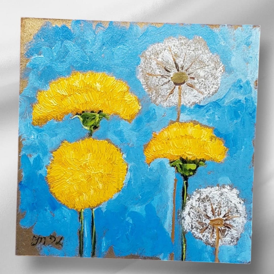 Dandelions Original Painting Oil Flowers for Her Wildflowers, Painting ...