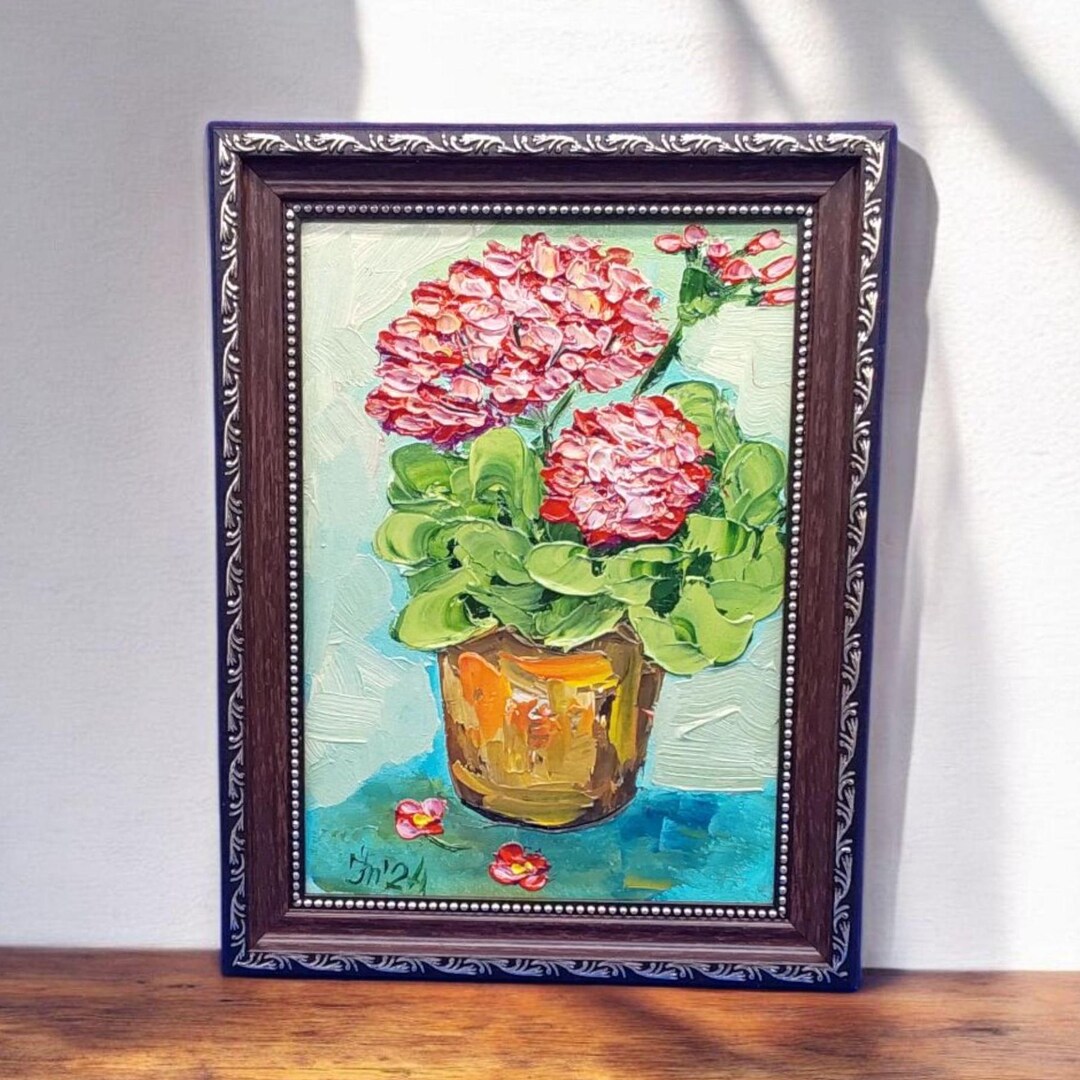 Geranium 4 Original Painting Oil Flowers for Her Wildflowers Painting ...