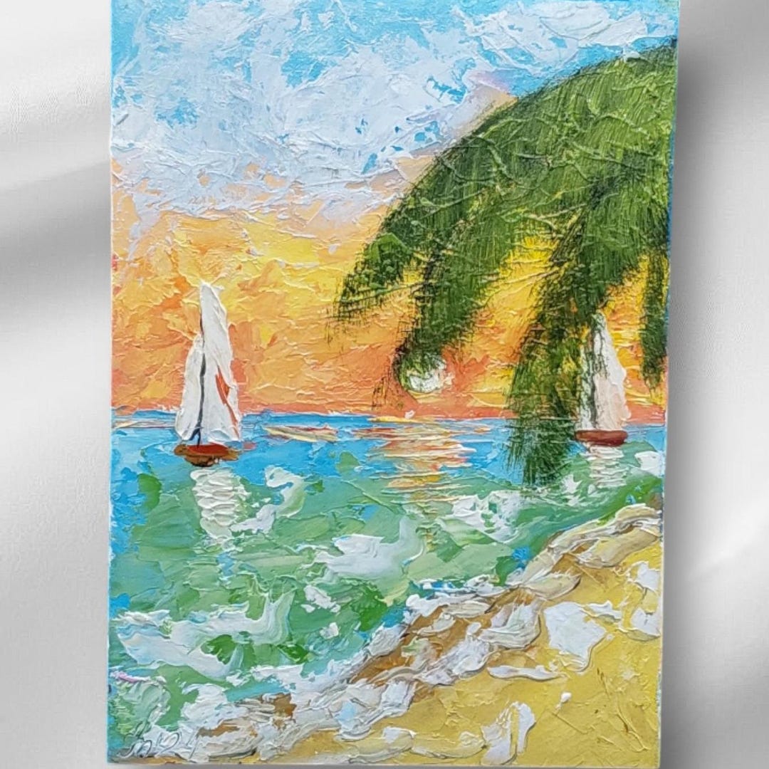 Tropics Beach Seascape Palma Summer. Original Oil Painting Gift for Her ...