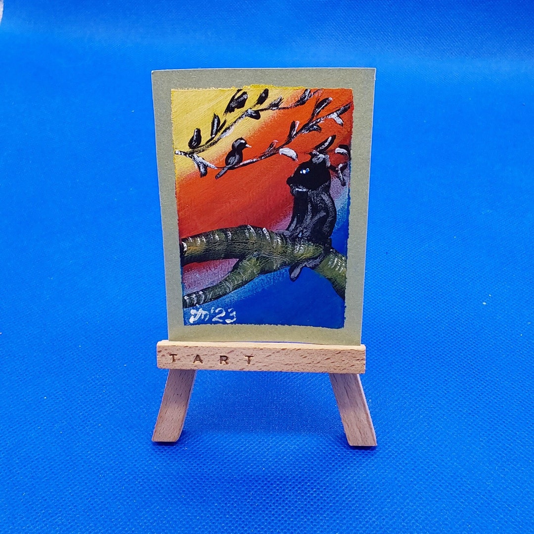 ACEO Valentine's Day 5 ACEO Birds & Black Cat Love Romance Mini ...