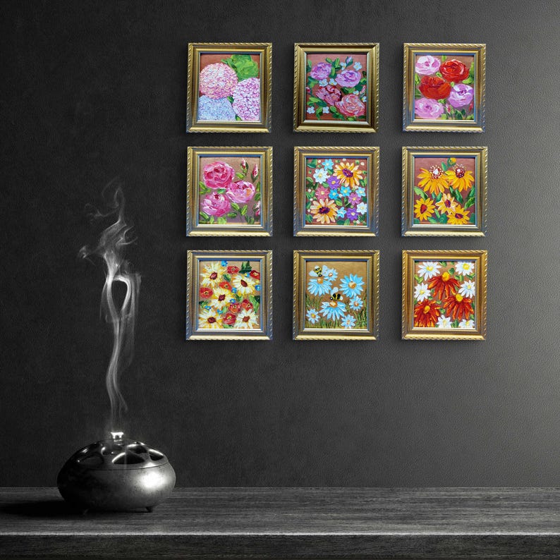 Hydrangea Original Oil Painting Gold Framed Mini Art Deco 3D Flowers ...