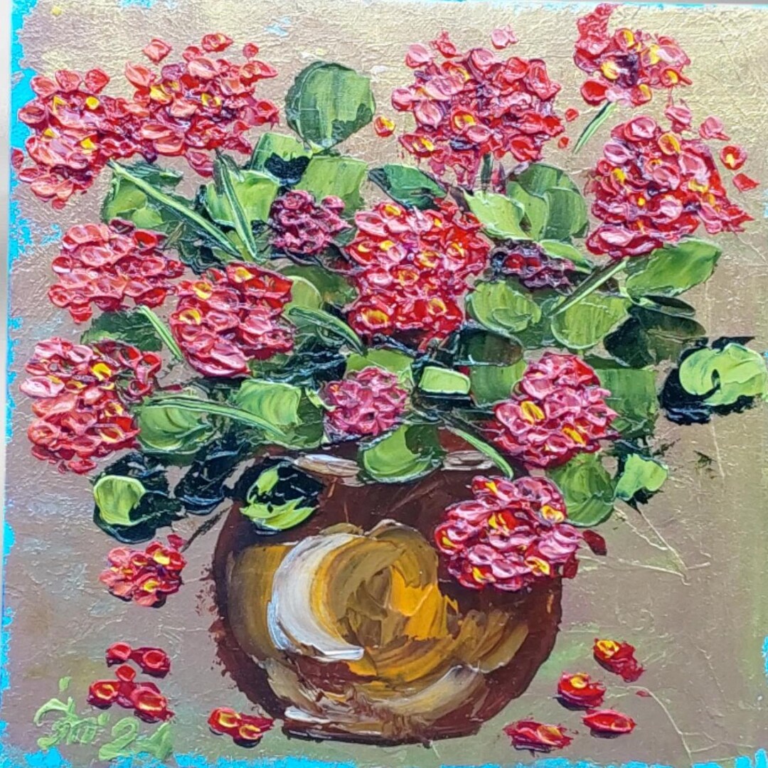 Geranium 1 Original Painting Oil Flowers for Her Wildflowers Painting ...