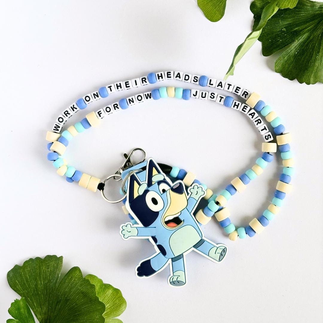 For Now, Just Hearts Bluey Beaded Lanyard – Custom Teacher ID Badge ...