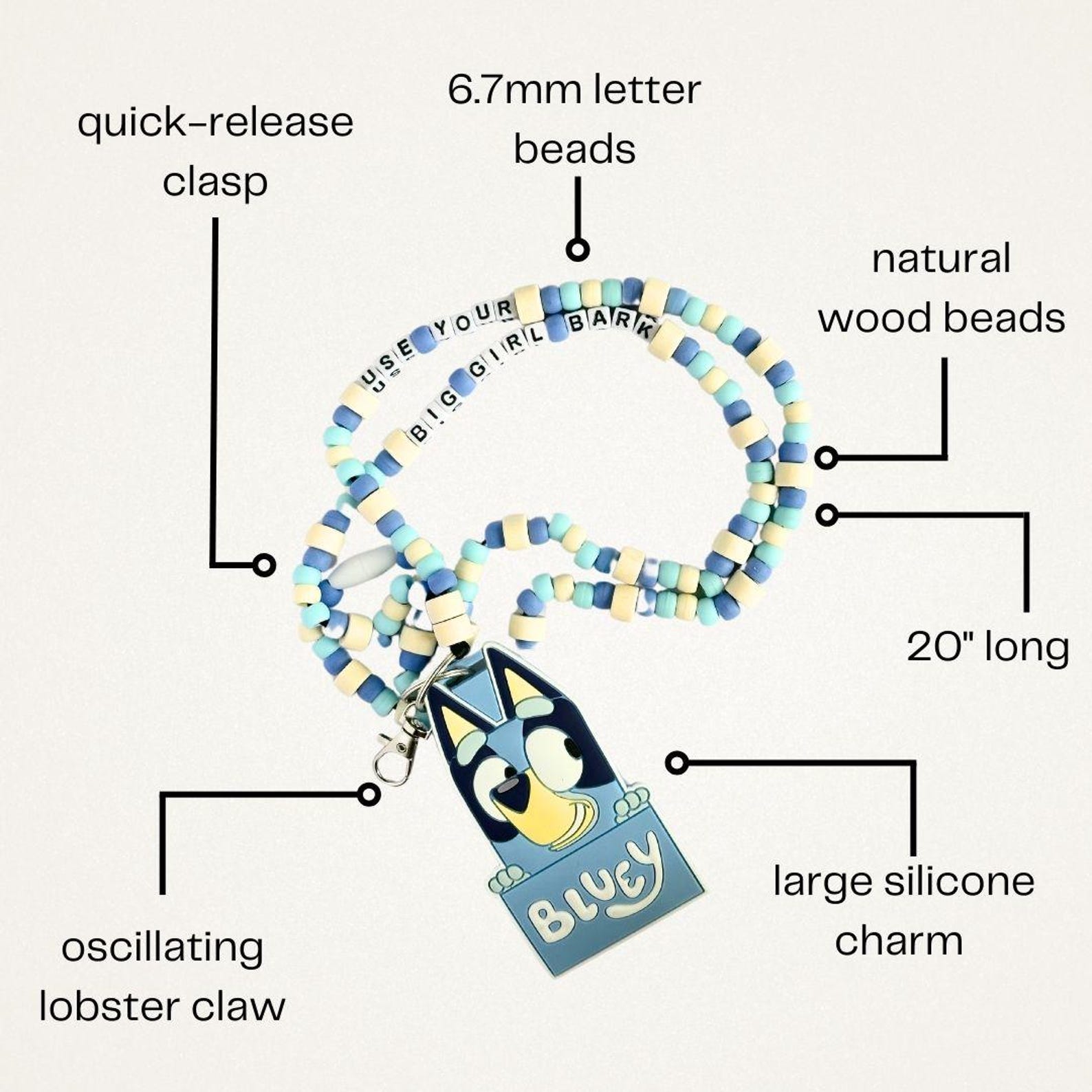 Use Your Big Girl Bark Bluey Beaded Lanyard Custom Teacher ID Badge ...