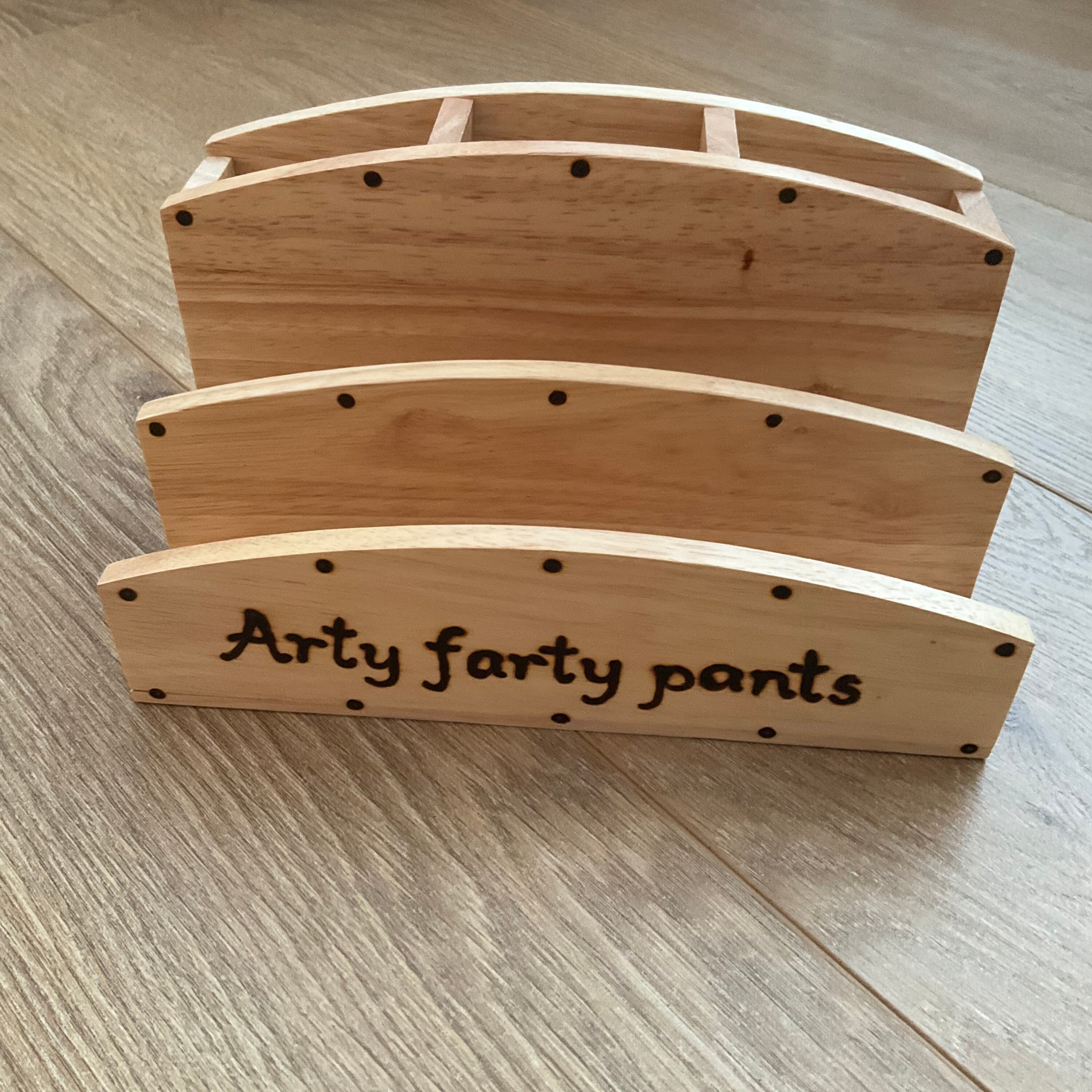 Wooden personalised desk tidy with letter rack featuring hand burned ...