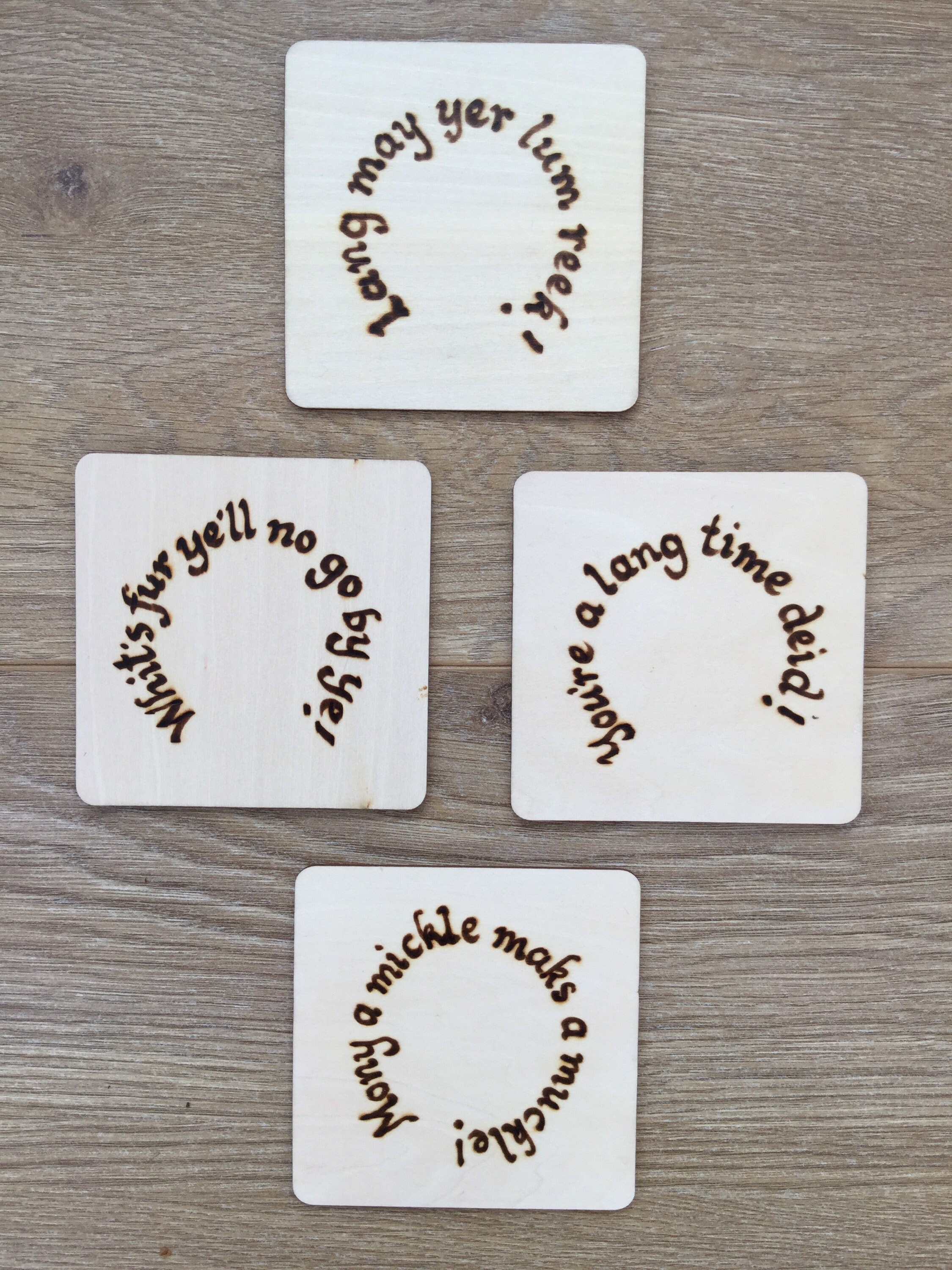 Set of 4 Scottish Coasters Wooden Coasters Pyrography - Etsy