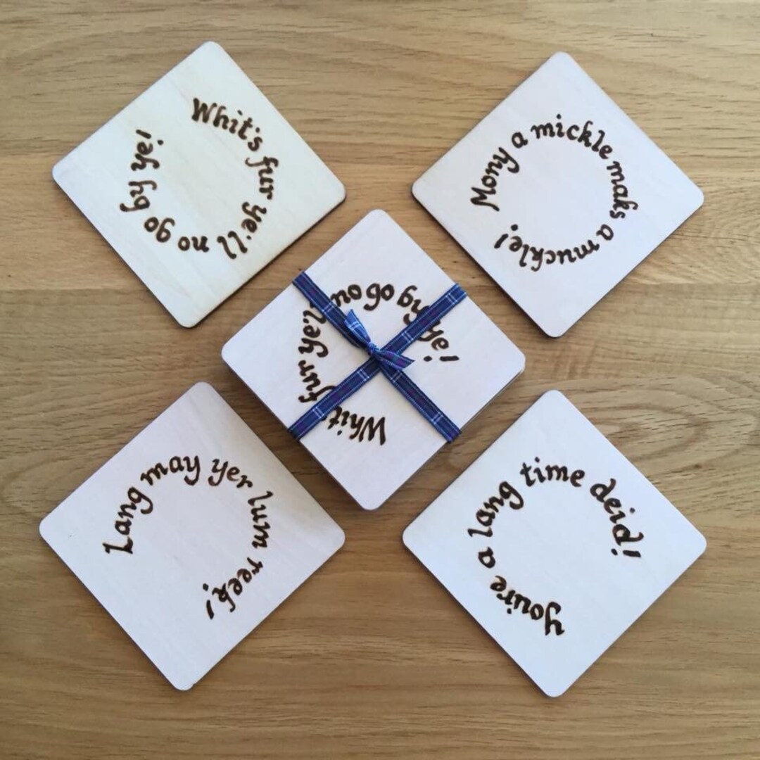 Set of 4 Scottish Coasters Wooden Coasters Pyrography - Etsy
