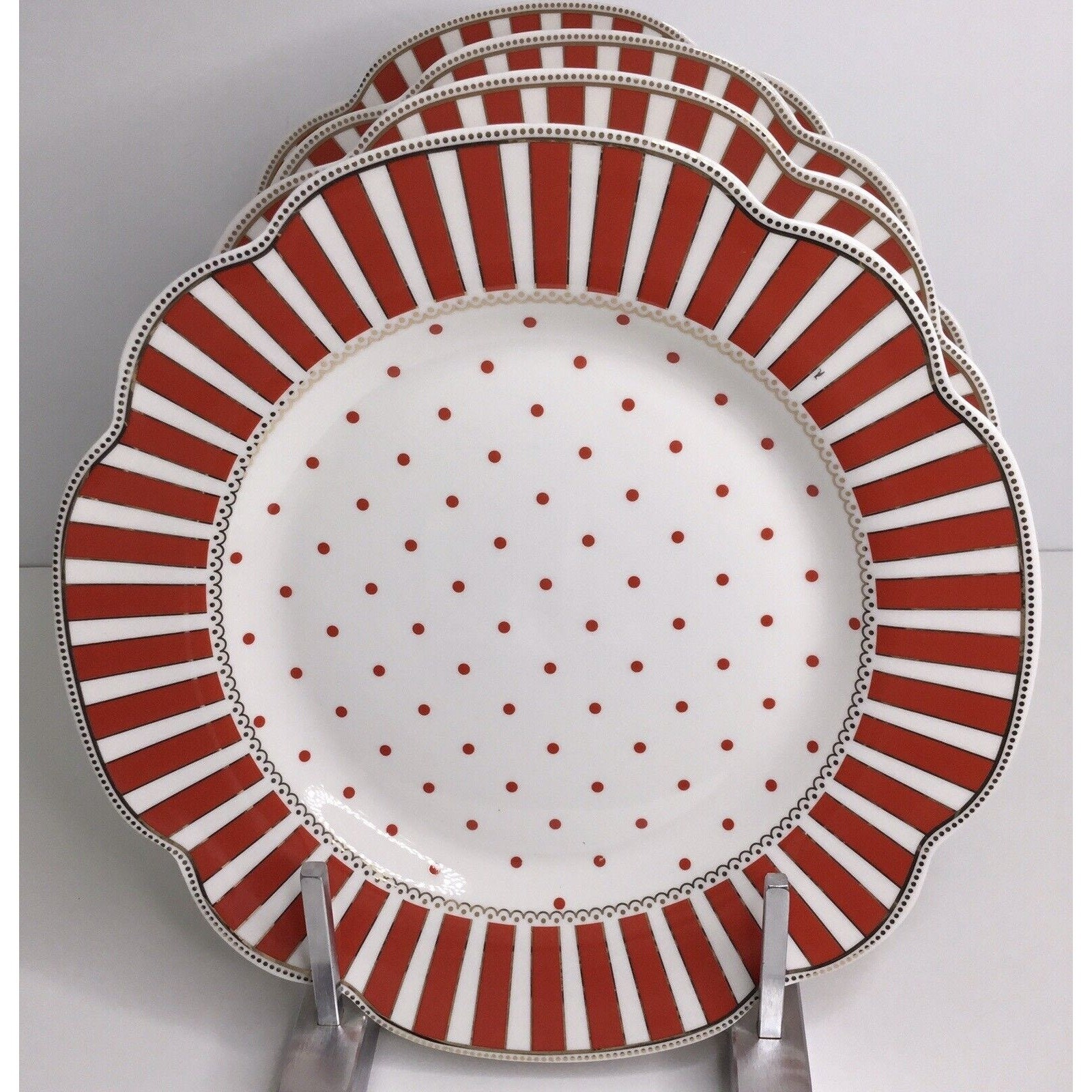 4 Salad Plates Candy Cane GRACE'S TEAWARE Josephine Red & - Etsy