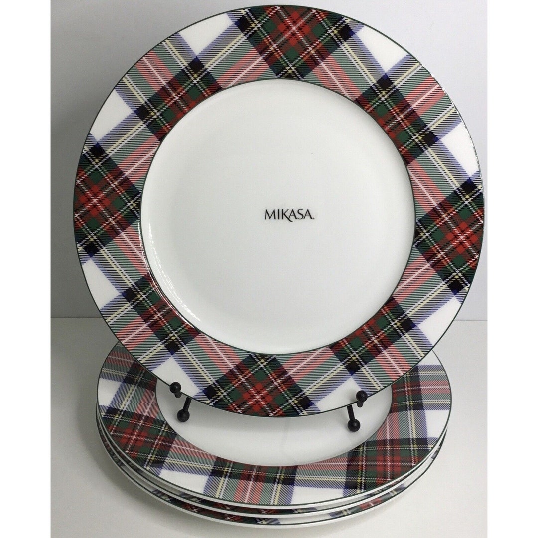 4 Dinner Plates Mikasa Bone China Tartan White Plaid Christmas - Etsy