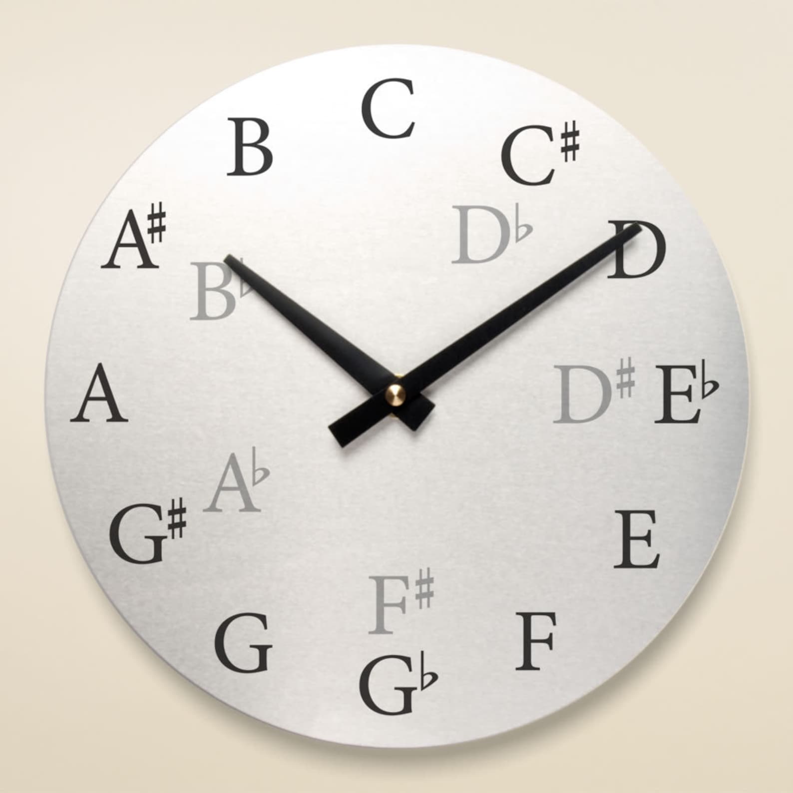 Brushed Aluminum Round Music Wall Clock, Music Symbols Clock, Gift for ...