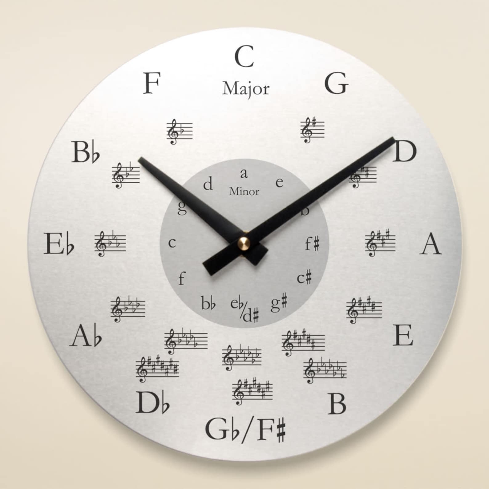 Brushed Aluminum Round Music Wall Clock, Music Symbols Clock, Gift for ...