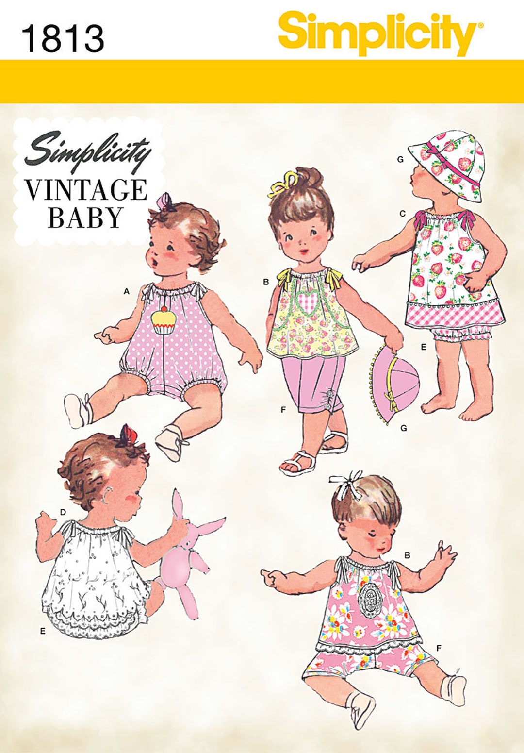 Simplicity 1813 Babies' Romper, Dress, Top, Pants, Panties and Hat ...