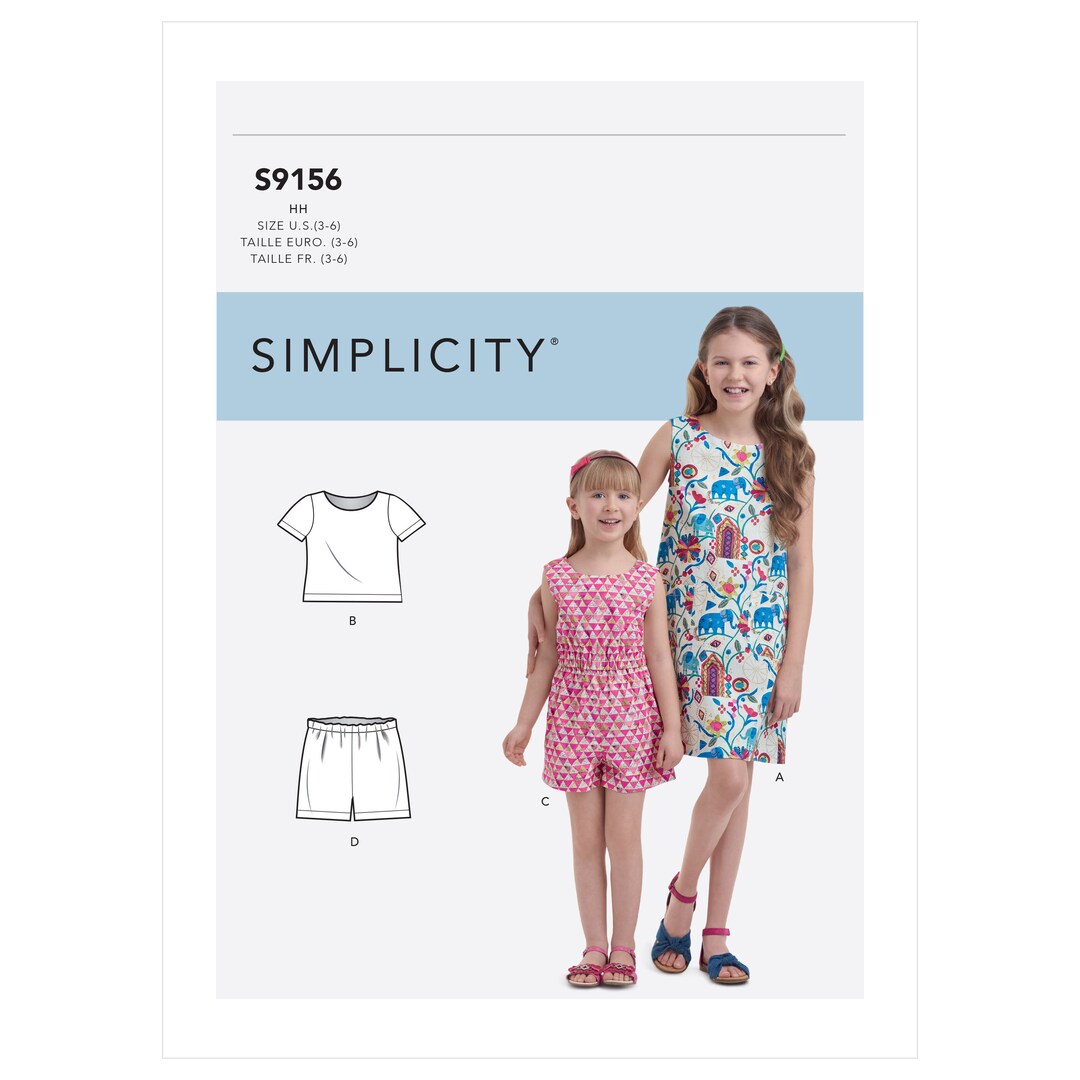 Simplicity 9156 Child's and Girls' Short Sleeve Top, Shorts, A-line ...