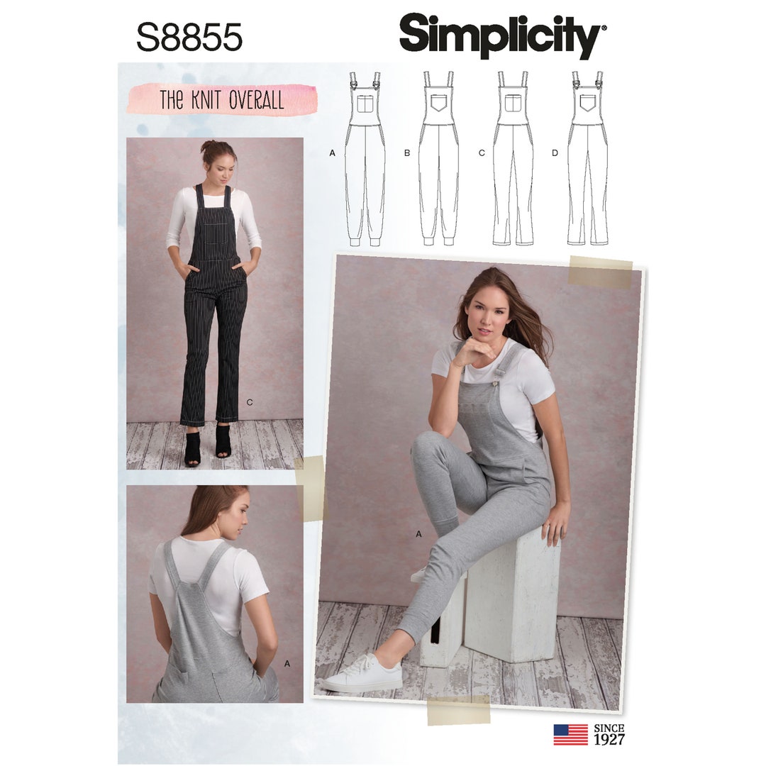 Simplicity 8855 - Misses' Knit Overalls in Two Lengths With Leg ...