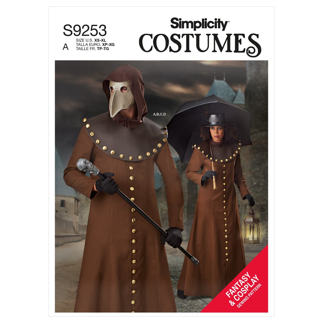 Simplicity 9253 Unisex Coat, Hood, Collar and Mask Costume Sewing ...