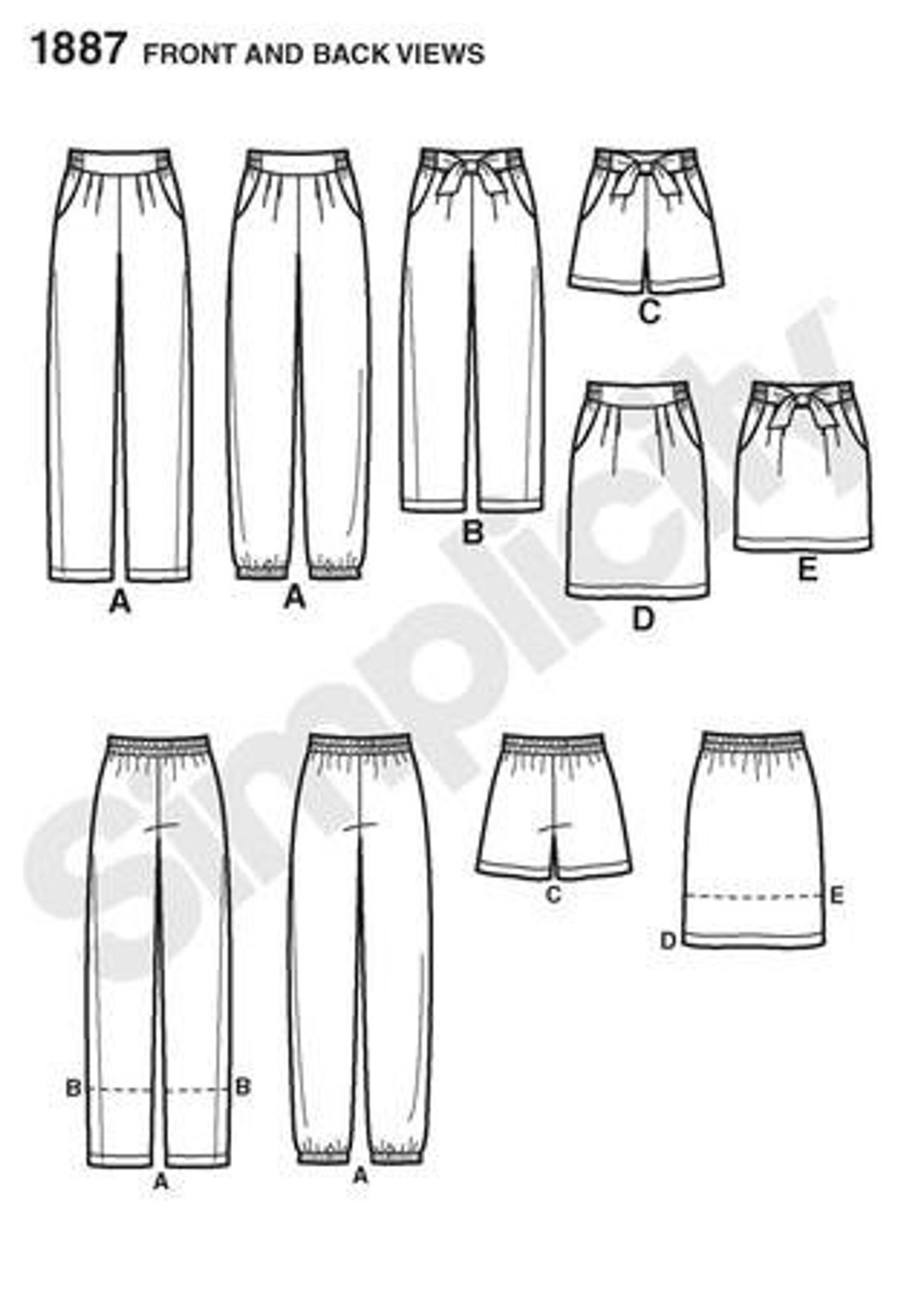 Simplicity 1887 Misses' Pants in Two Lengths, Shorts and Skirt in Two ...