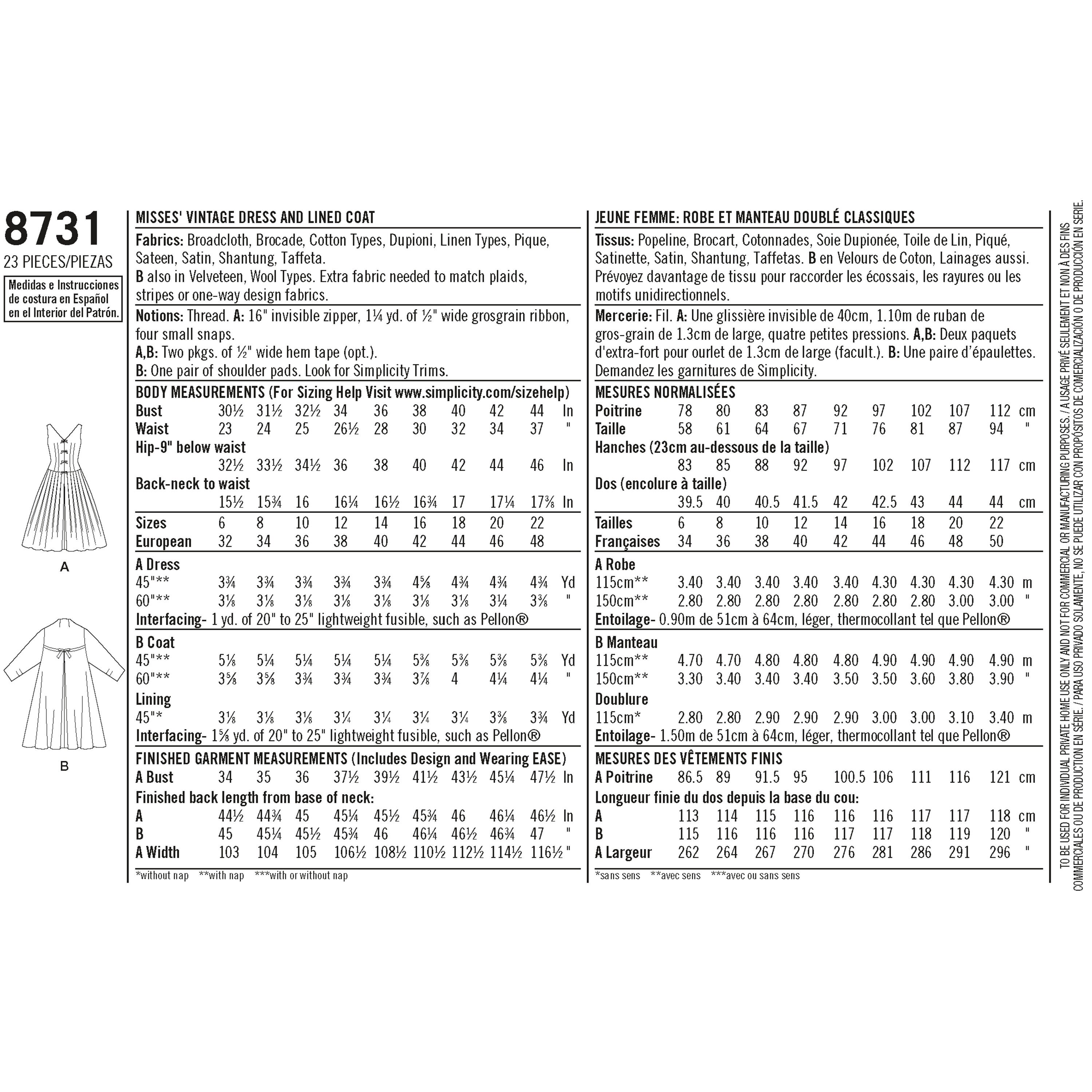 Simplicity 8731 Misses' 1950's Vintage Dress and - Etsy