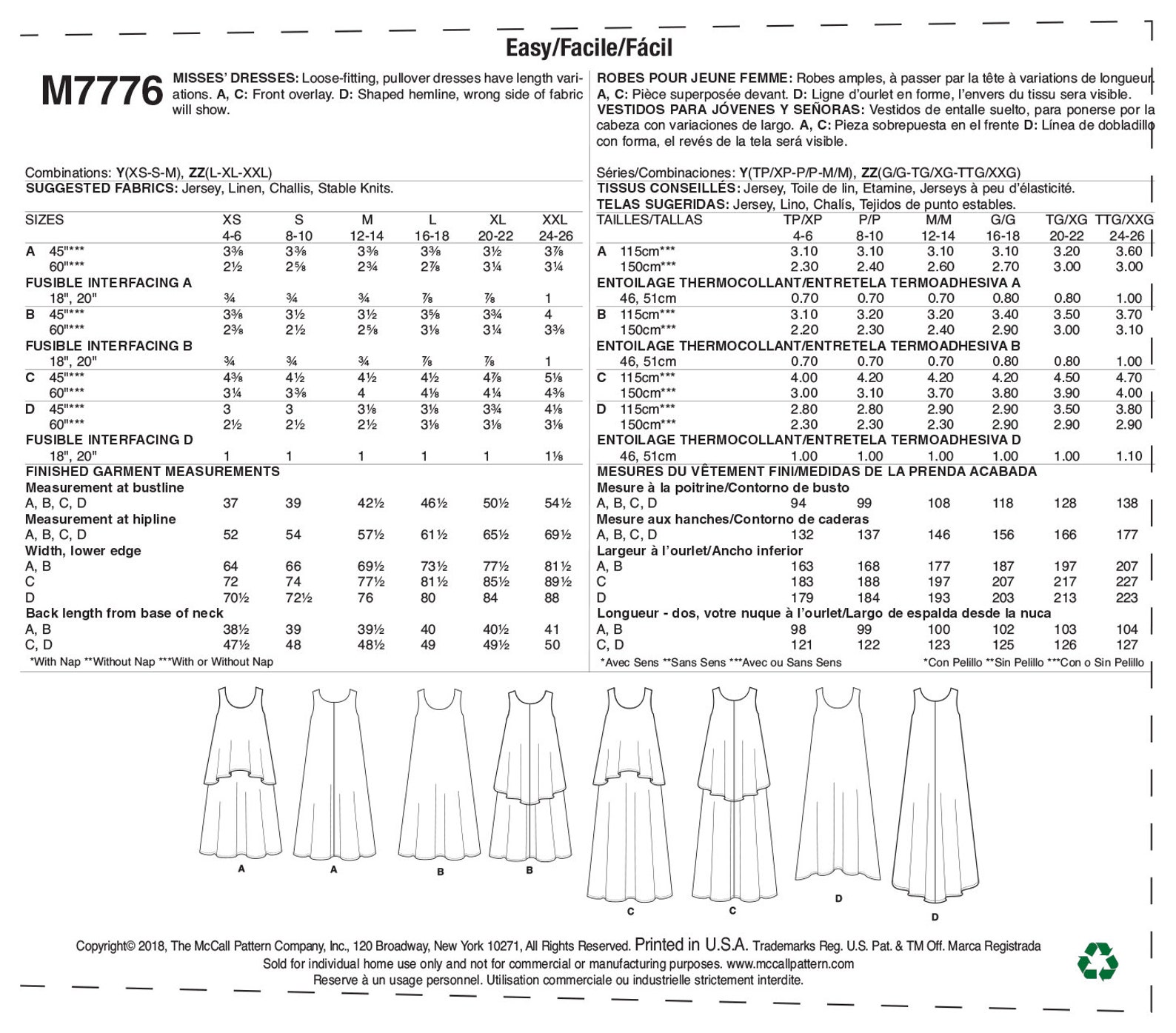 Mccall's M7776 Misses' Dresses Sewing Pattern Size | Etsy