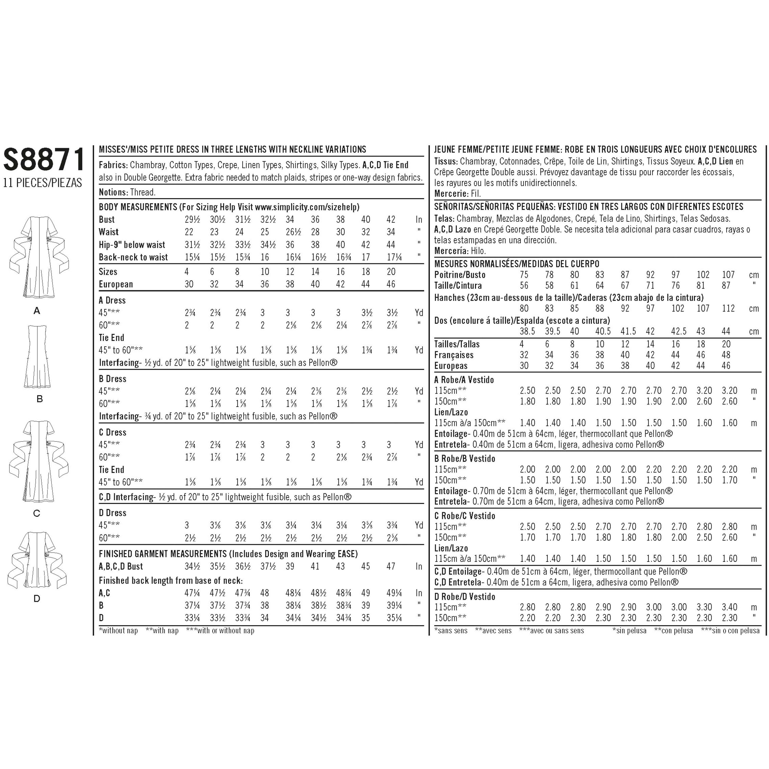 Simplicity 8871 Misses'/Miss Petite Dress in Three Lengths | Etsy