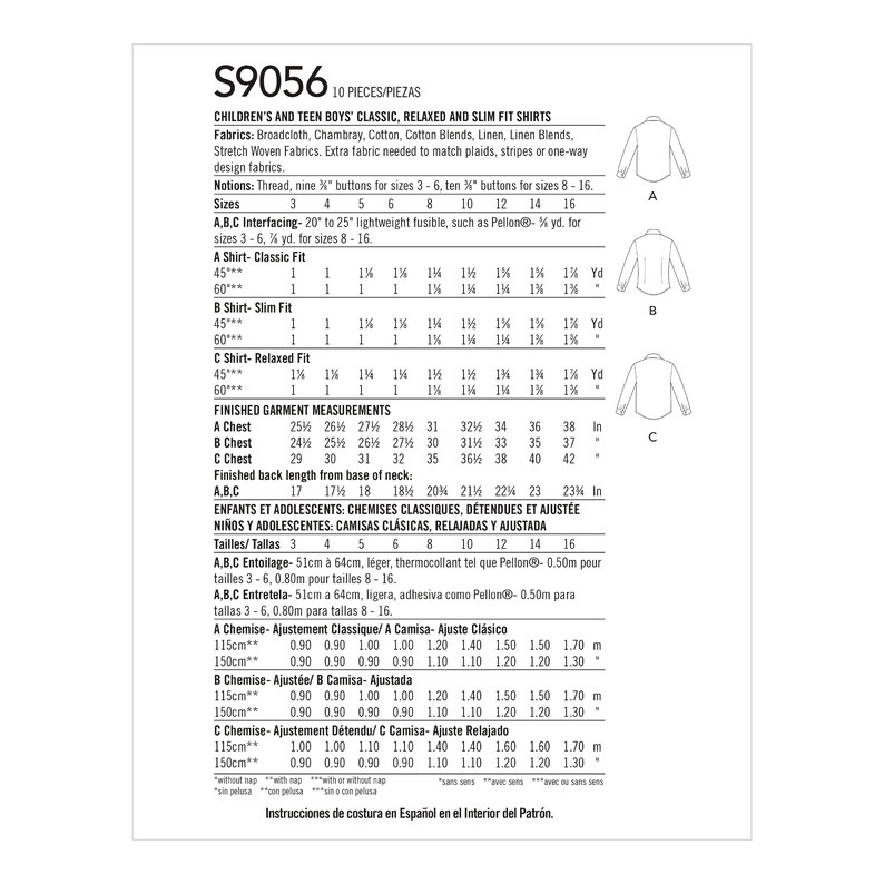 Simplicity 9056 Children's Classic Relaxed and Slim Fit - Etsy