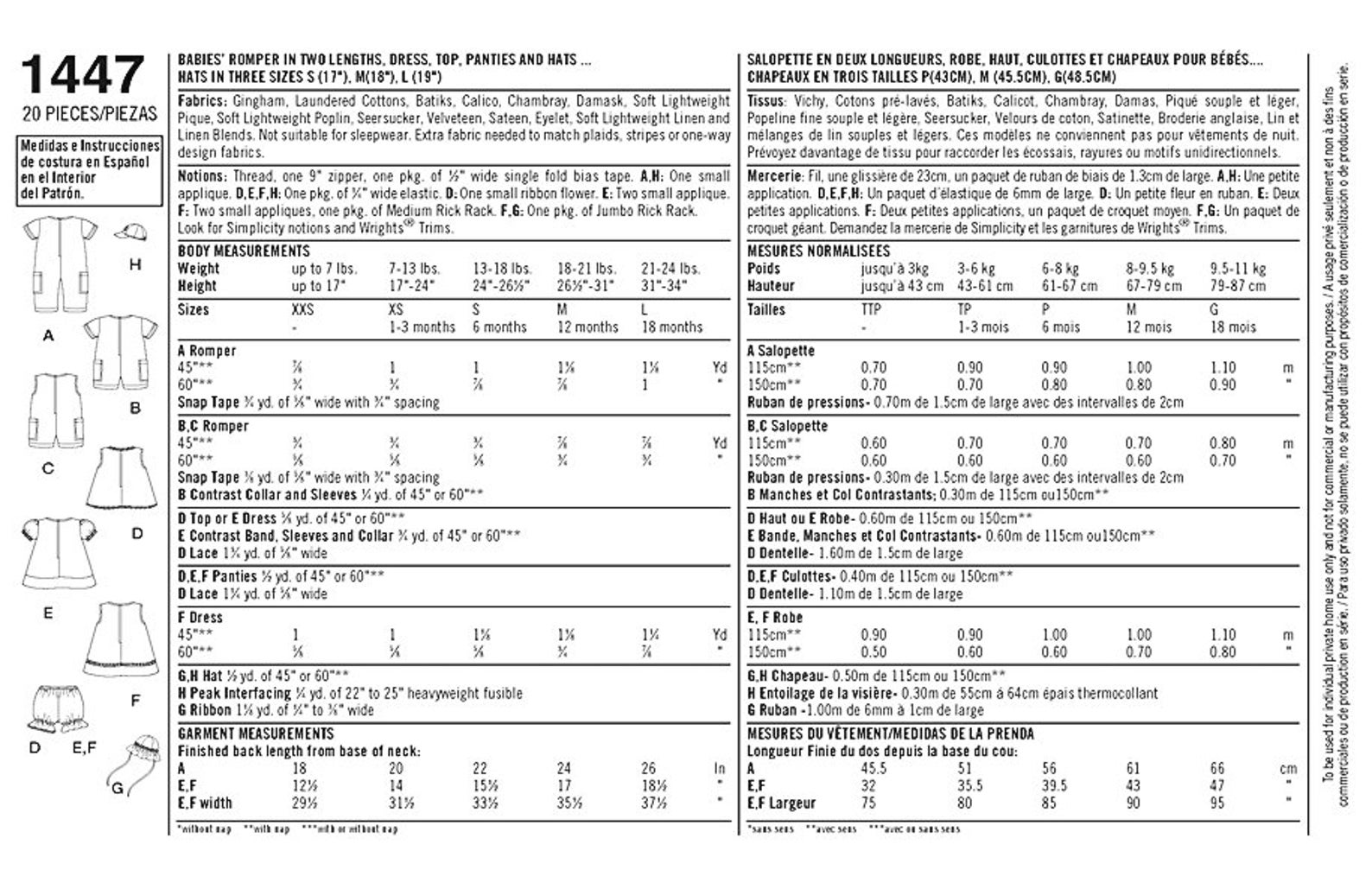 Simplicity 1447 Babies' Romper Dress Top and Panties and | Etsy