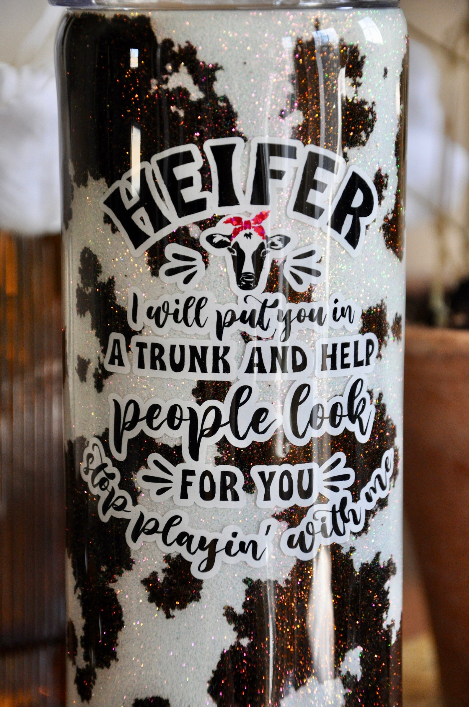 Personalized Cow Print Glitter Epoxy Tumbler - Heifer Epoxy Tumbler ...