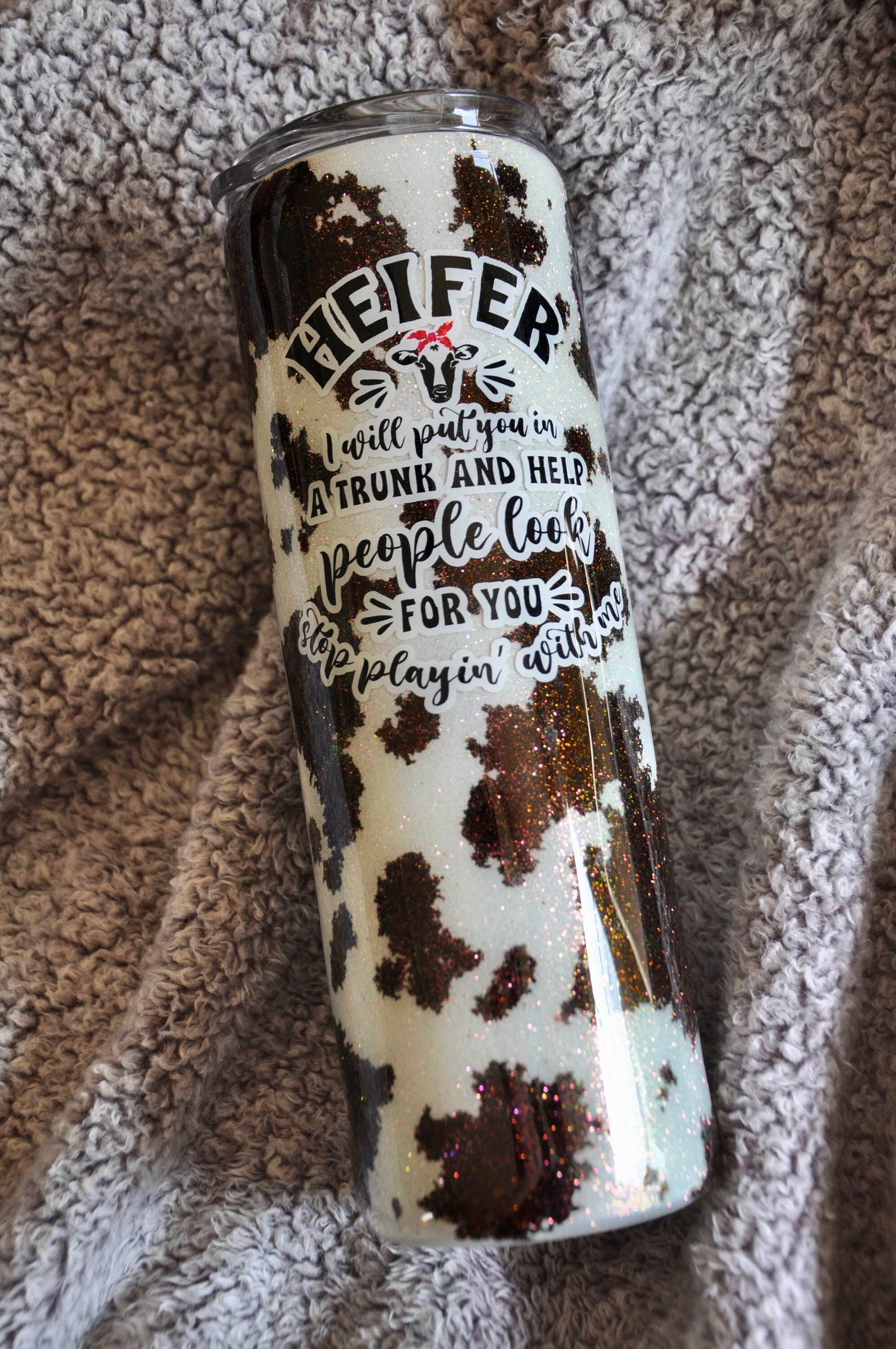 Personalized Cow Print Glitter Epoxy Tumbler - Heifer Epoxy Tumbler ...