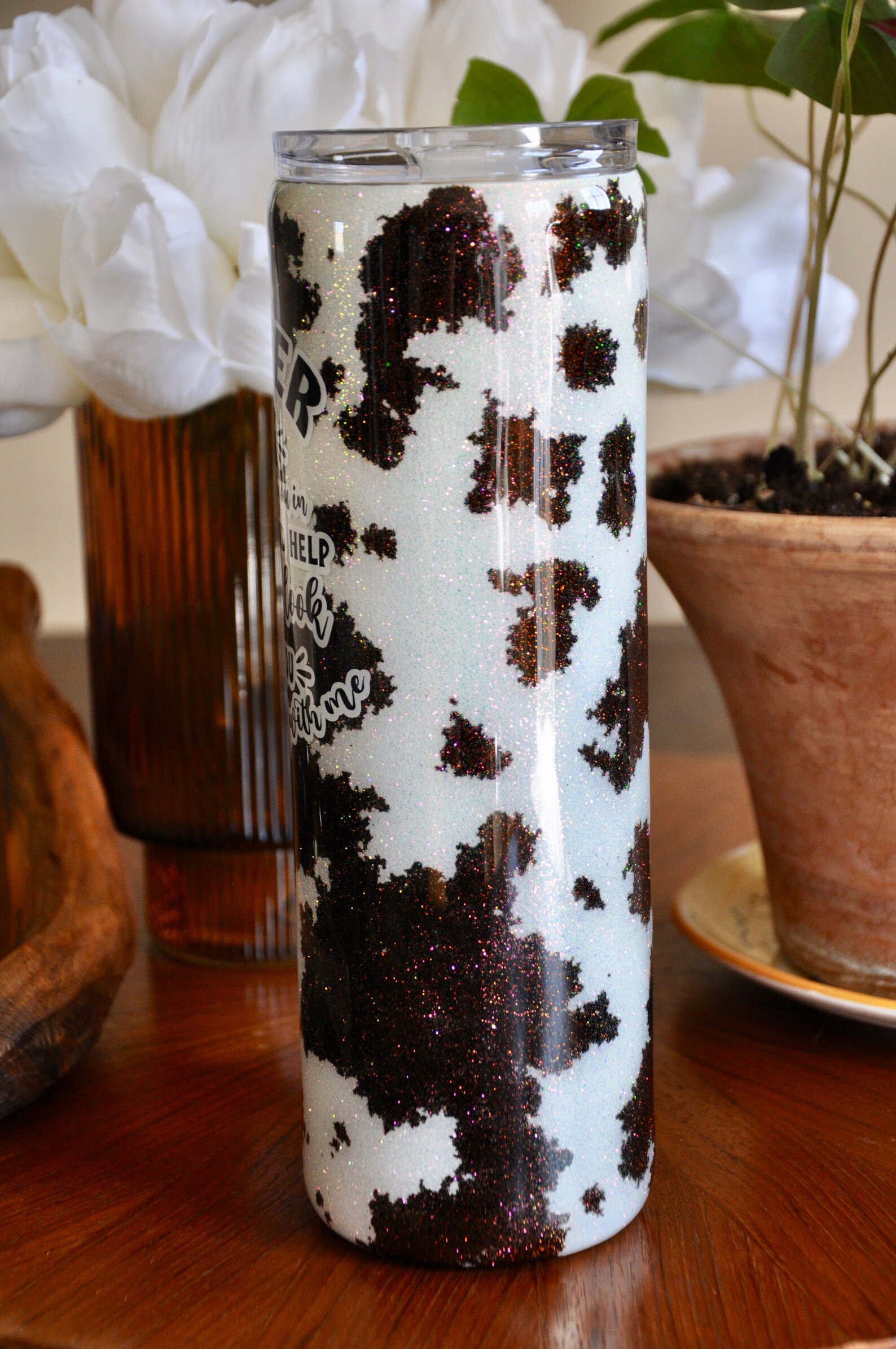 Personalized Cow Print Glitter Epoxy Tumbler - Heifer Epoxy Tumbler ...