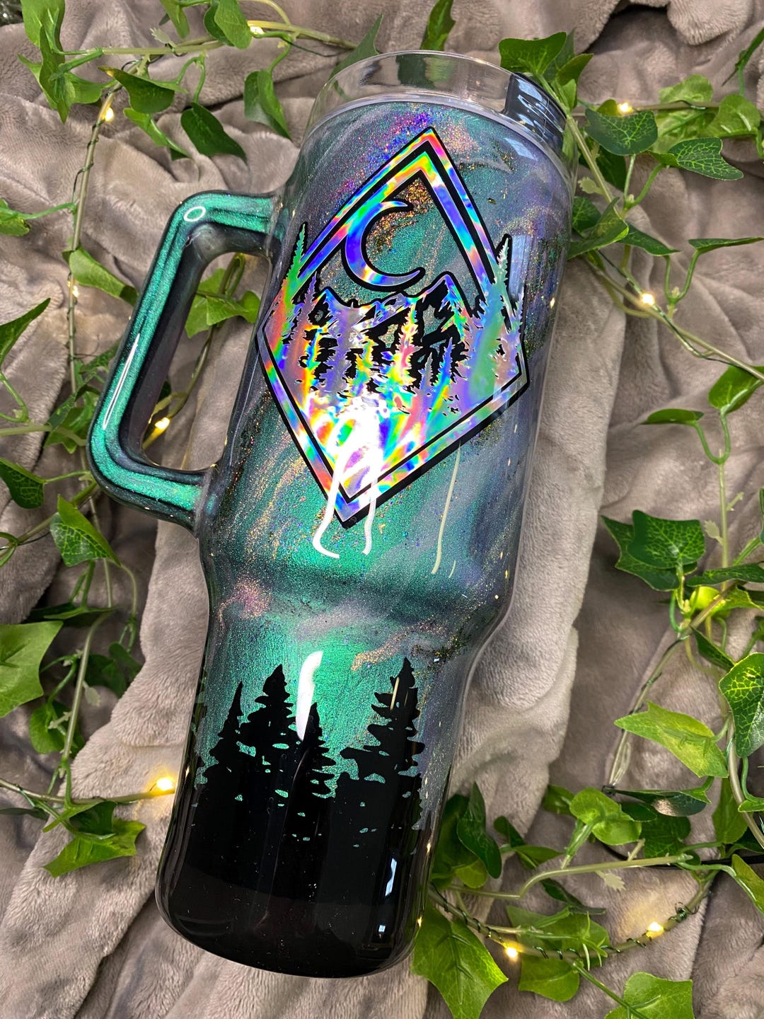 Northern Lights Forest and Moon Epoxy Glitter Tumbler - 40oz Stanley ...