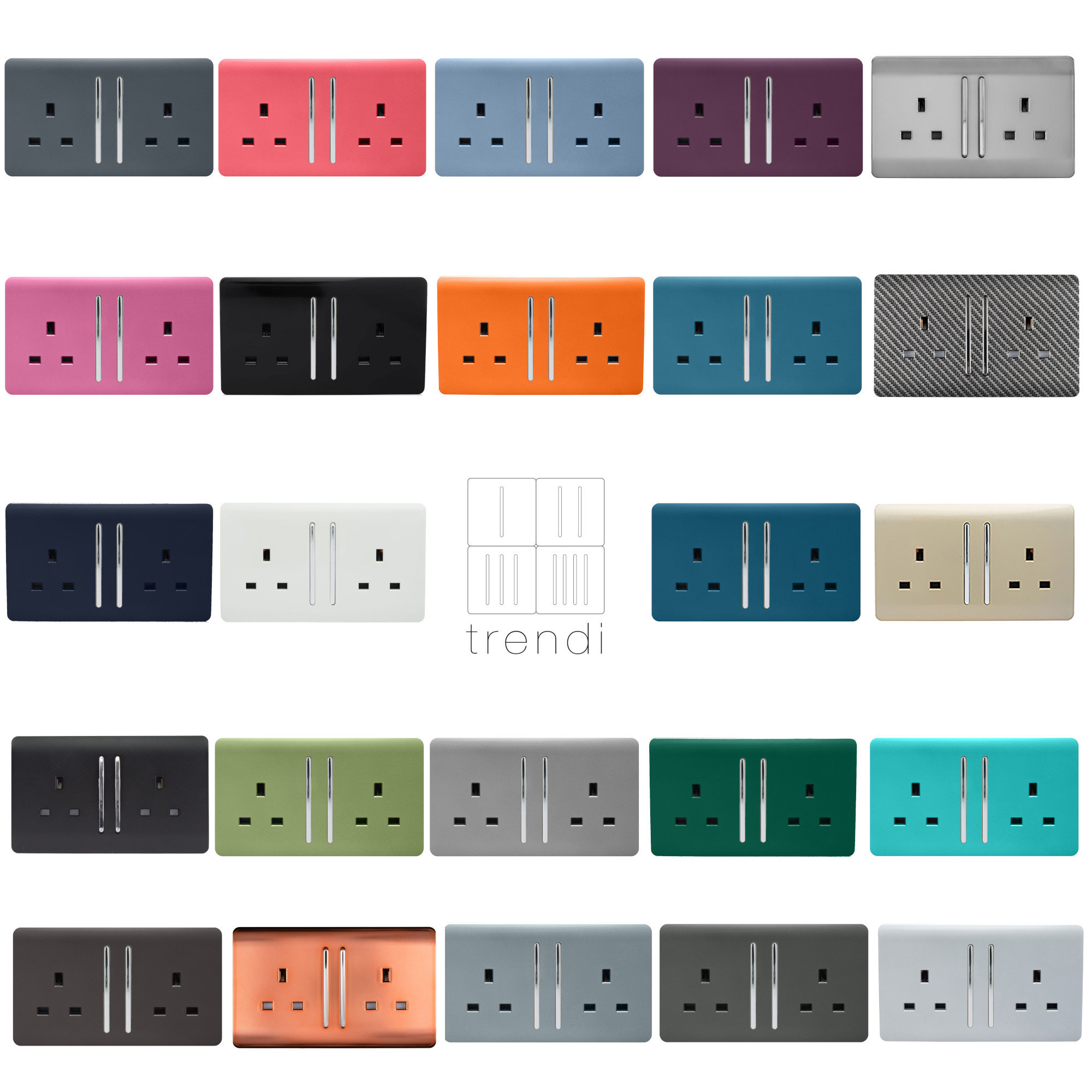 Trendi 2 Gang 13 Amp Indoor Screwless Modern Designer Decorative Plug ...