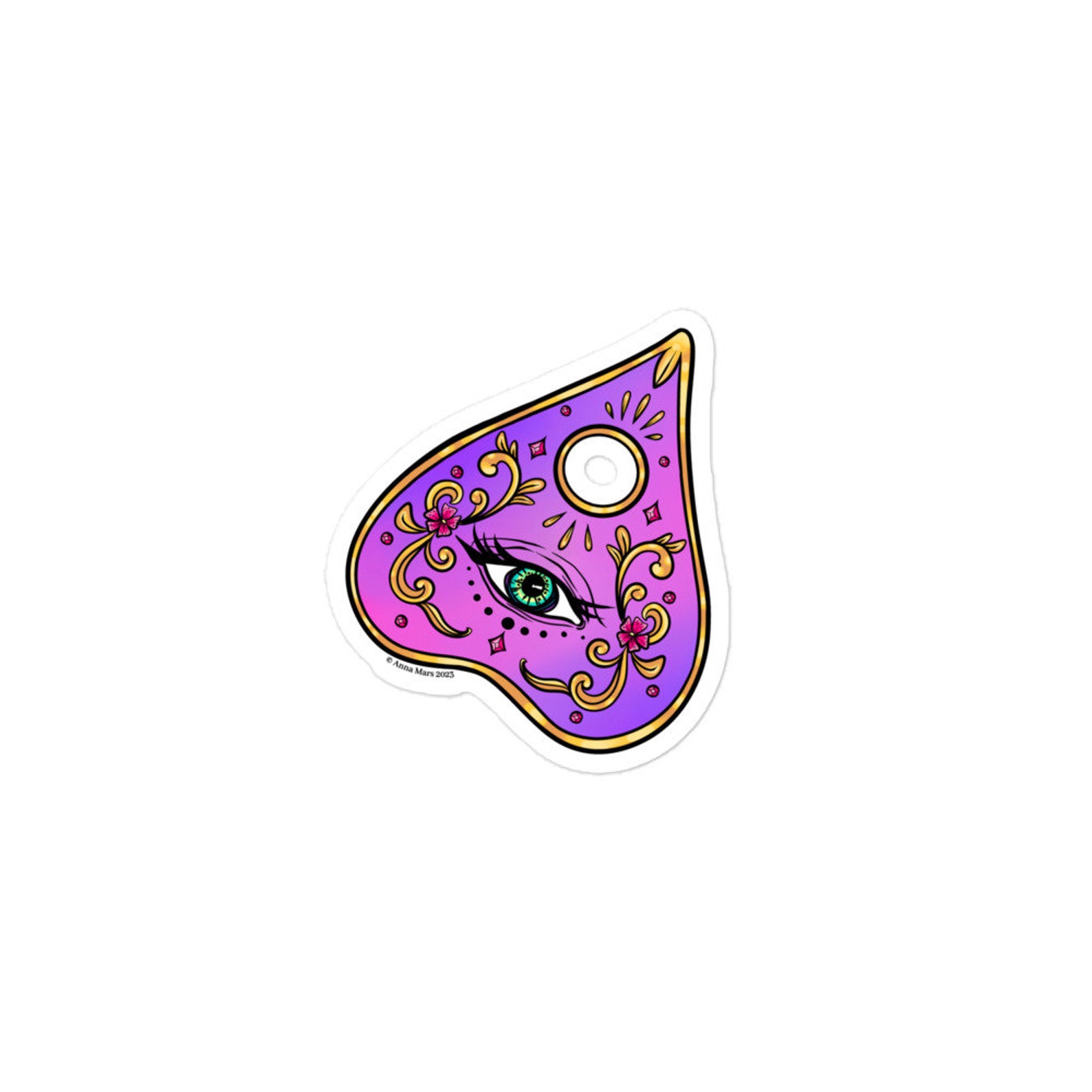 Pink Ouija Planchette With Evil Eye Bubble-free Stickers- Moon Flower Studio Pink Floral Ghost ...