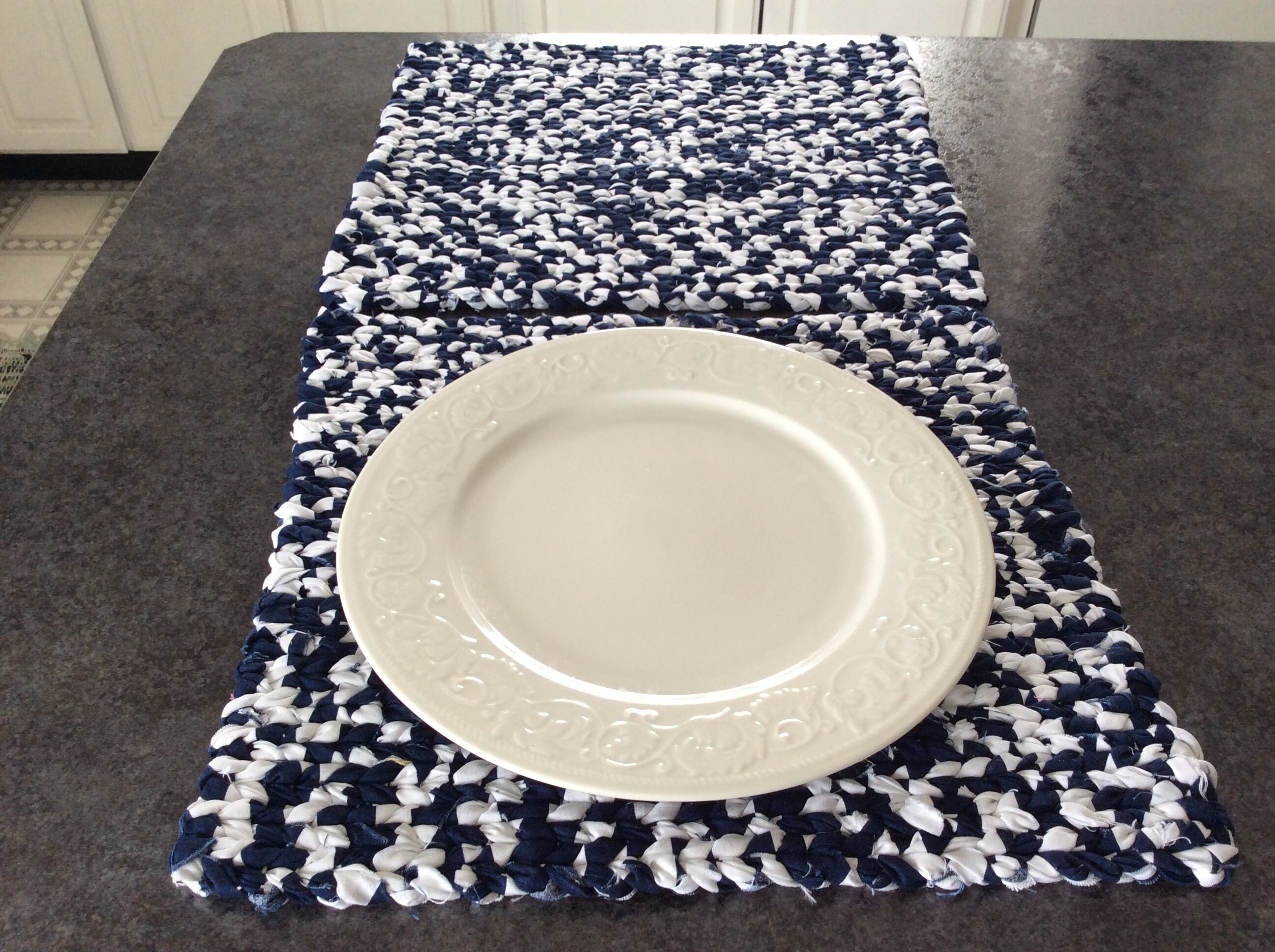 Navy & White READY TO SHIP Twined Rag Placemat Set-Table Mat Set of 2 ...