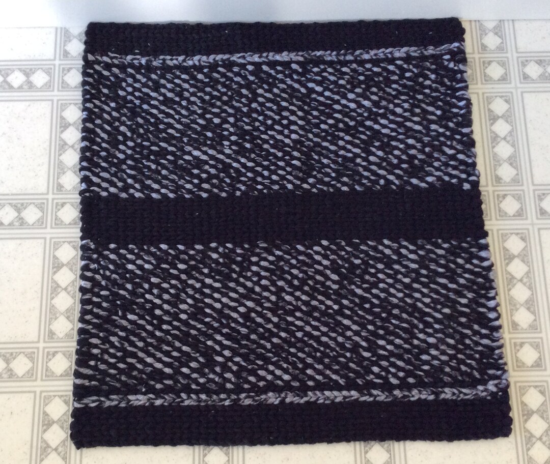 Black and White Twined Rag Rug. 23” X 25” READY TO SHIP Handwoven ...