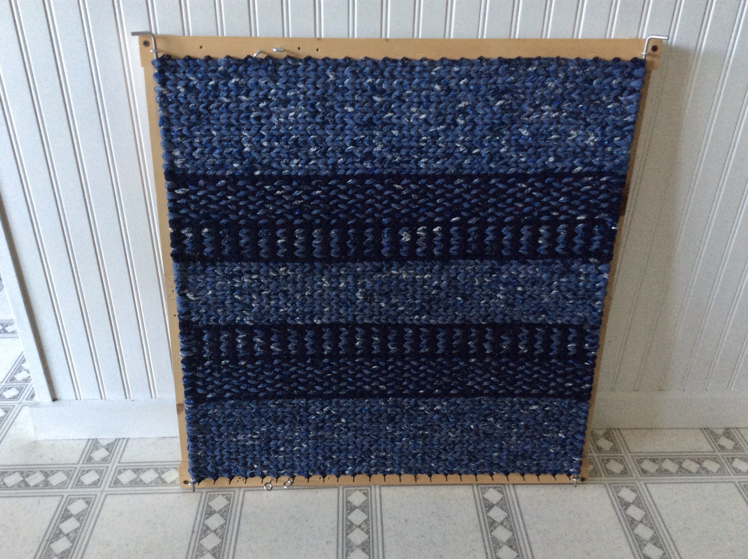 Blue Jean Blue and Navy Twined Rag Rug. 23” x 25” READY TO SHIP ...