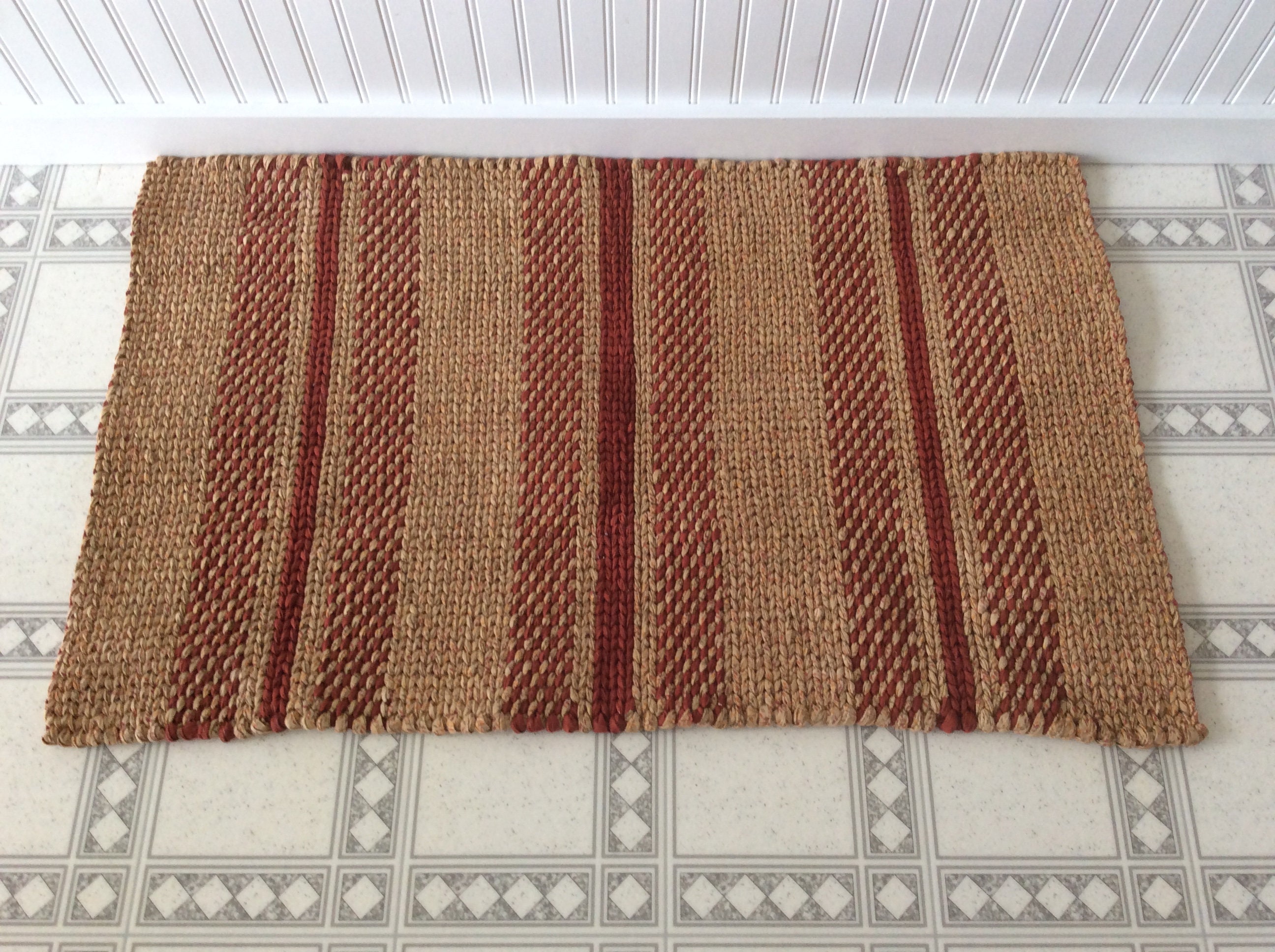 Woven Twined Tan & Rust Throw Rug-reversible Lays Flat Washable 41x25 ...