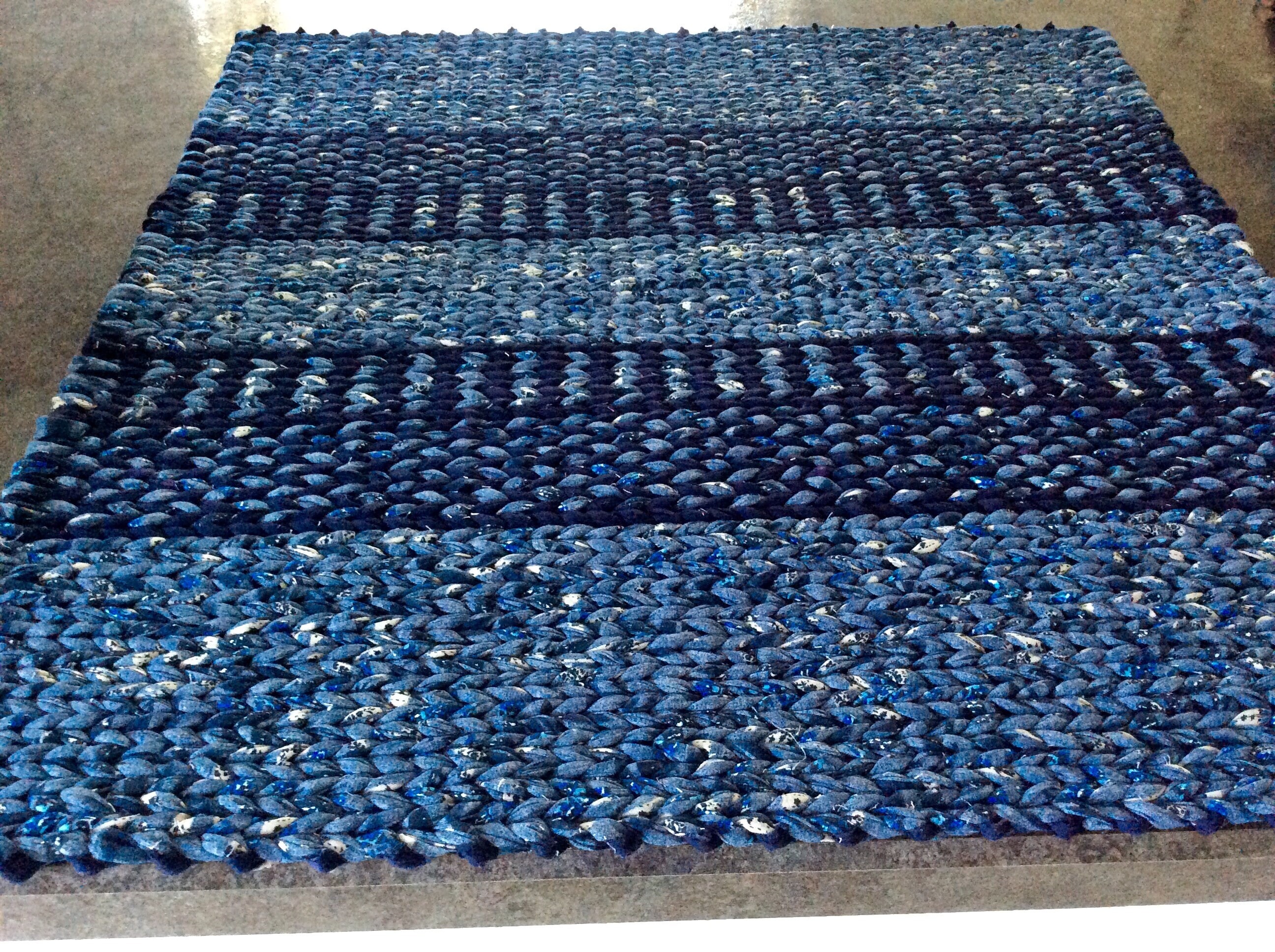 Blue Jean Blue and Navy Twined Rag Rug. 23” x 25” READY TO SHIP ...
