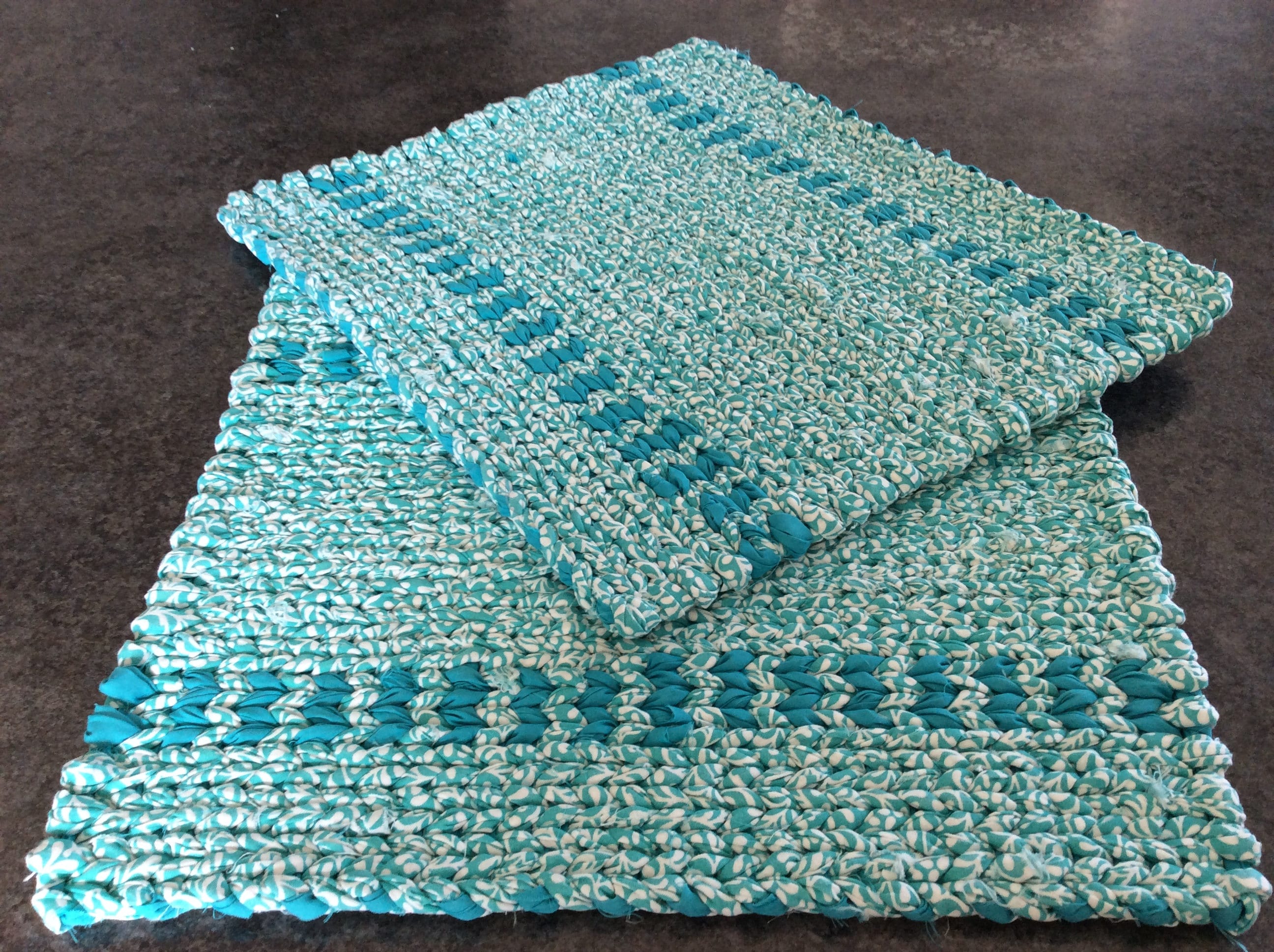 READY TO SHIP Turquoise Twined Rag Placemat Set of 2 - Table Mat Set ...