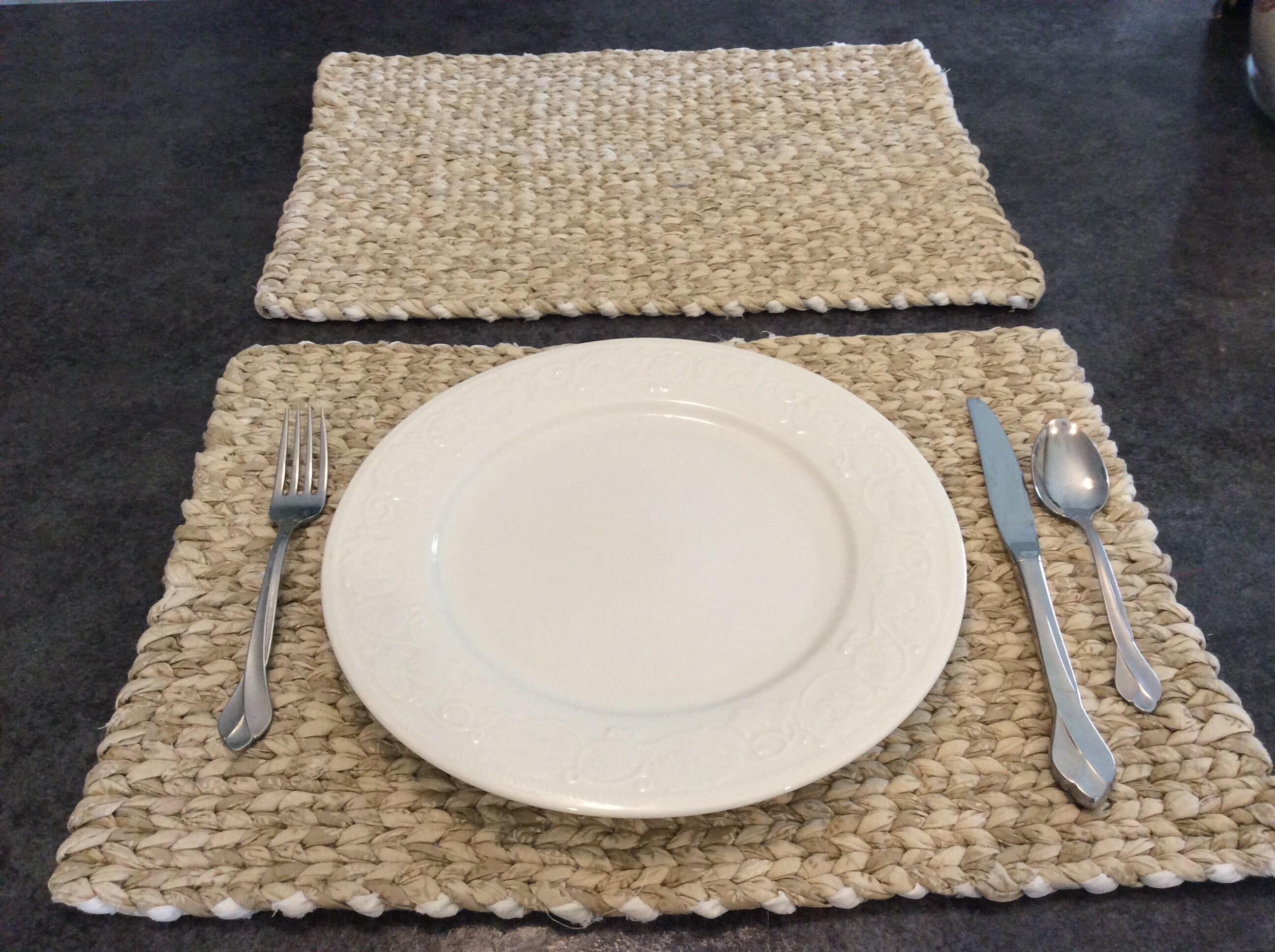 Beige Tan Cream 17.5” x 12.5” Twined Rag Placemats. Set of 2 READY TO ...