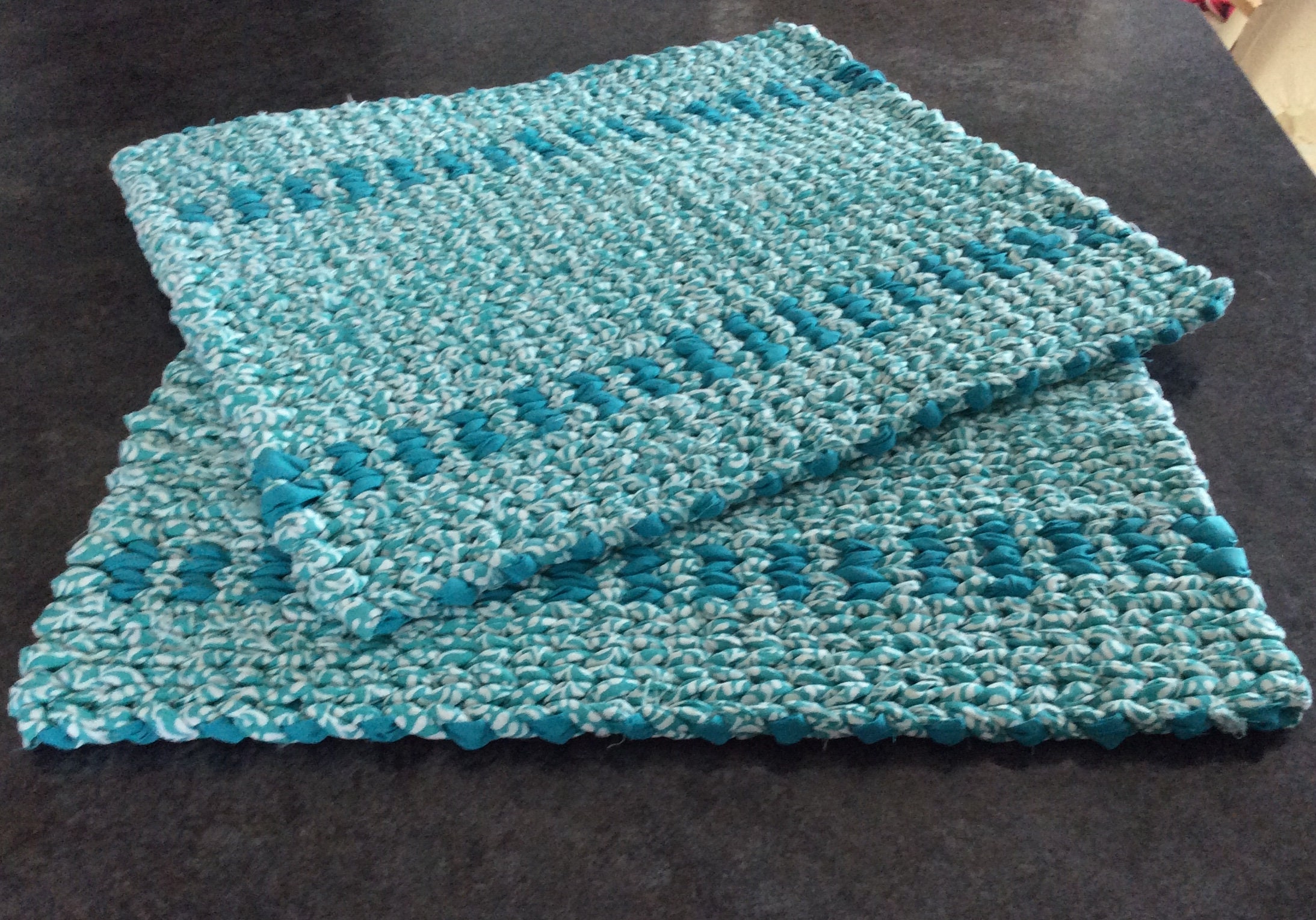 READY TO SHIP Turquoise Twined Rag Placemat Set of 2 - Table Mat Set ...